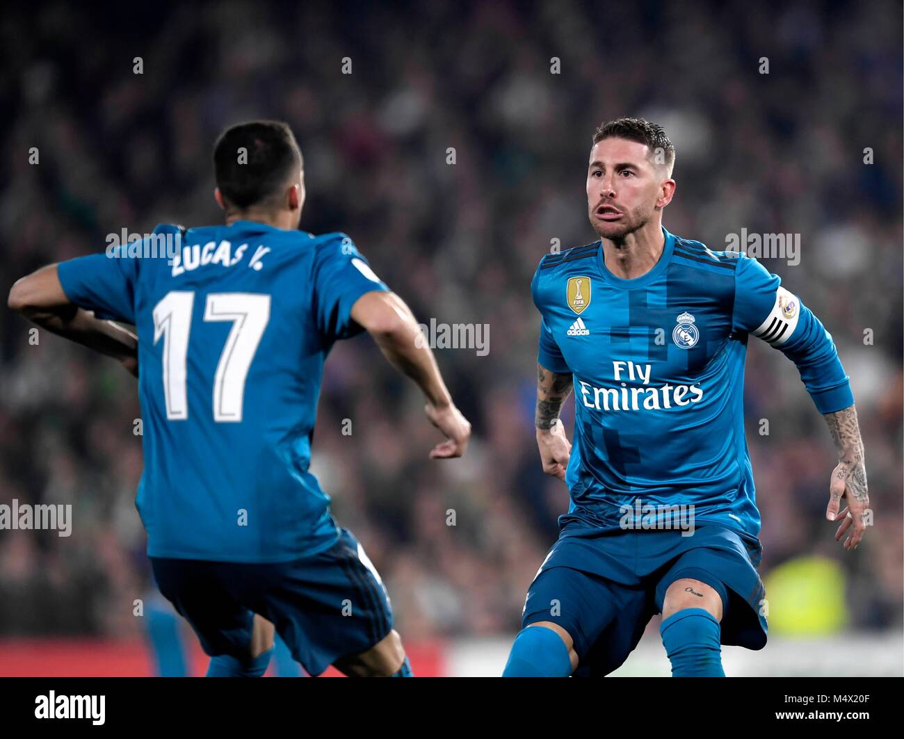 Real Madrid player Sergio Ramos celebrates the goal in the match ...