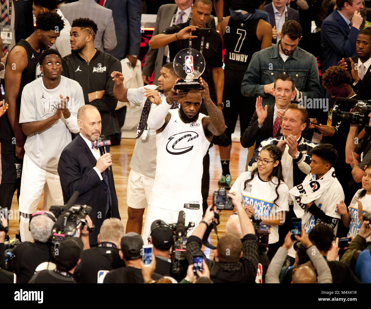 Los Angeles, CALIFORNIA, USA. 18th Feb, 2018. LeBron James wins the MVP ...