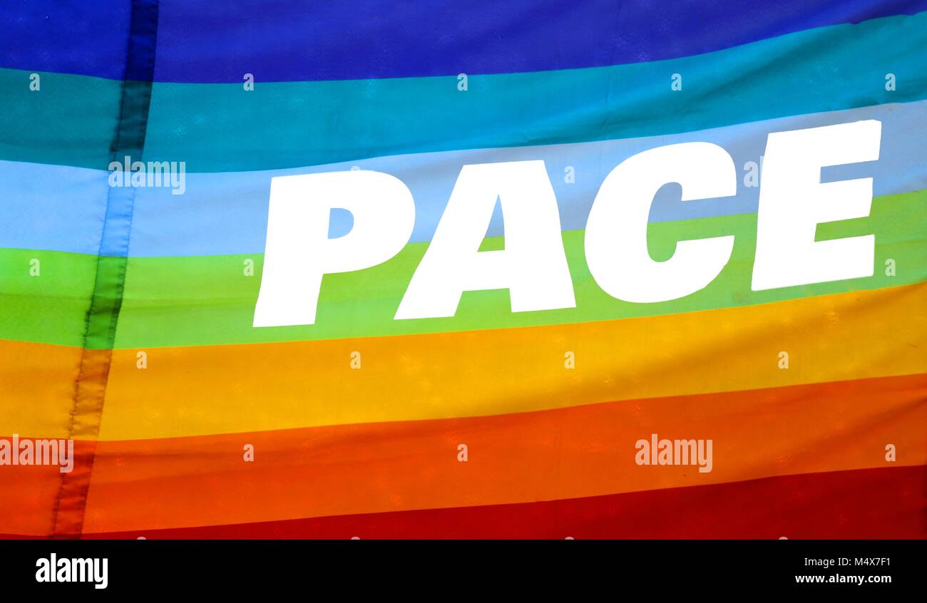 Italian Peace flag with big written PACE Stock Photo - Alamy