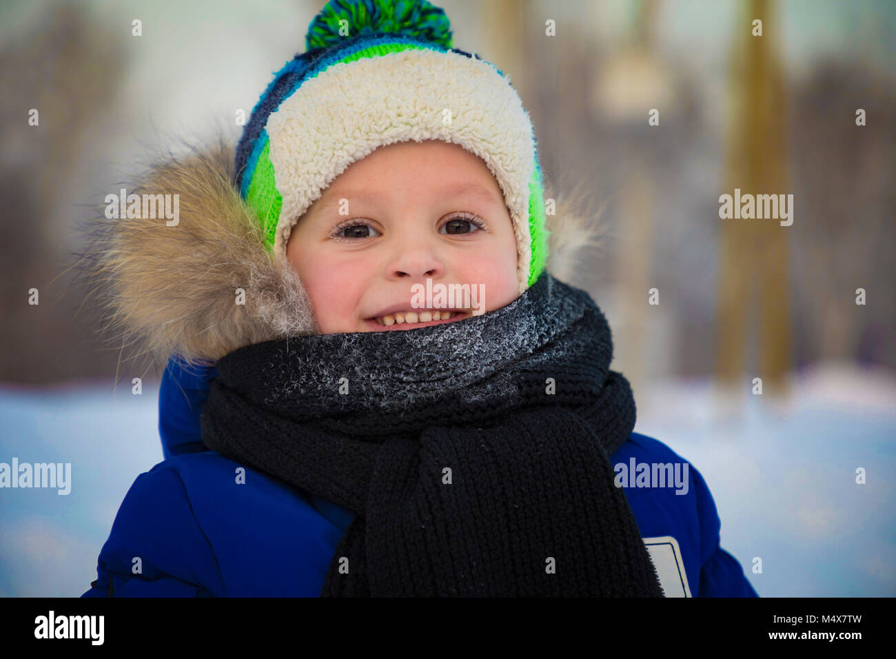 Portrait of Cute baby boy with white frozen eyelashes Stock Photo - Alamy