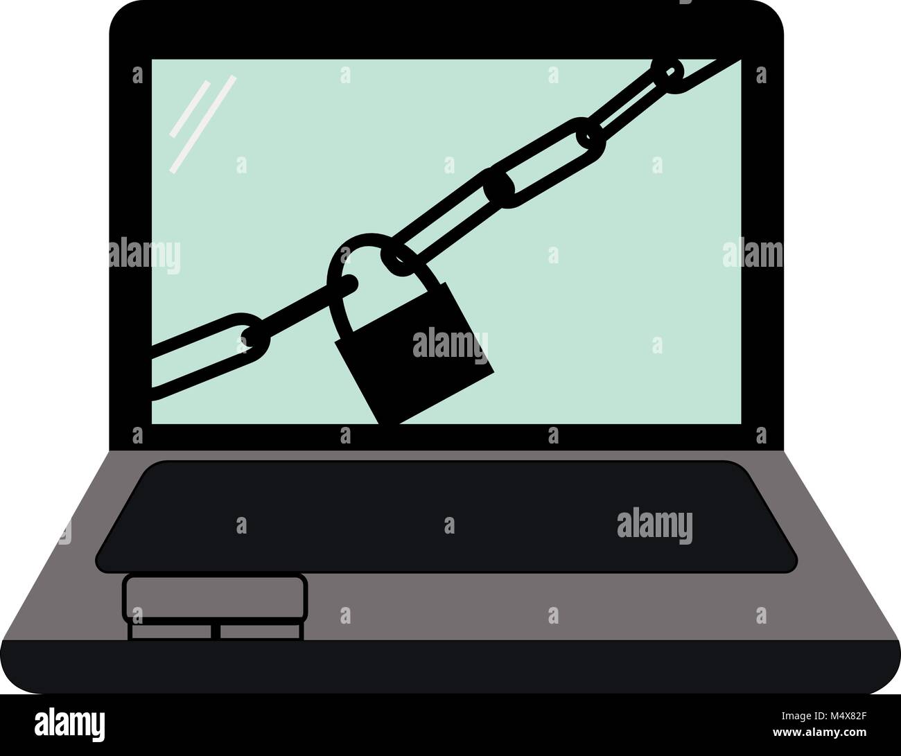 Laptop computer icon with chain and padlock in the screen. Vector or ...
