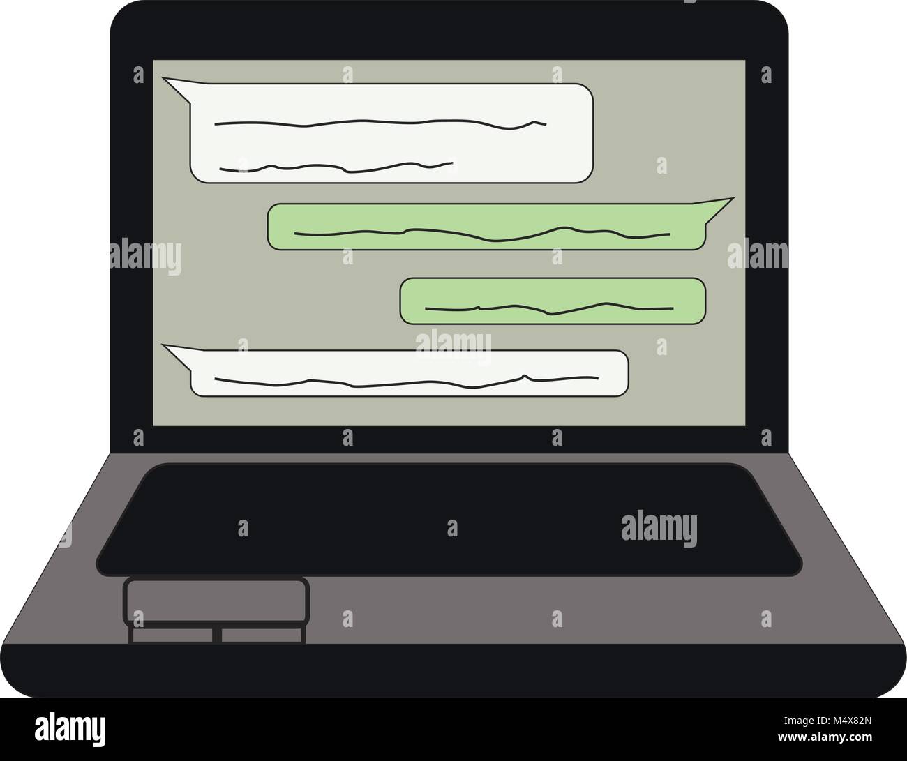 Laptop computer icon with a chat conversation in the screen. Vector or ...