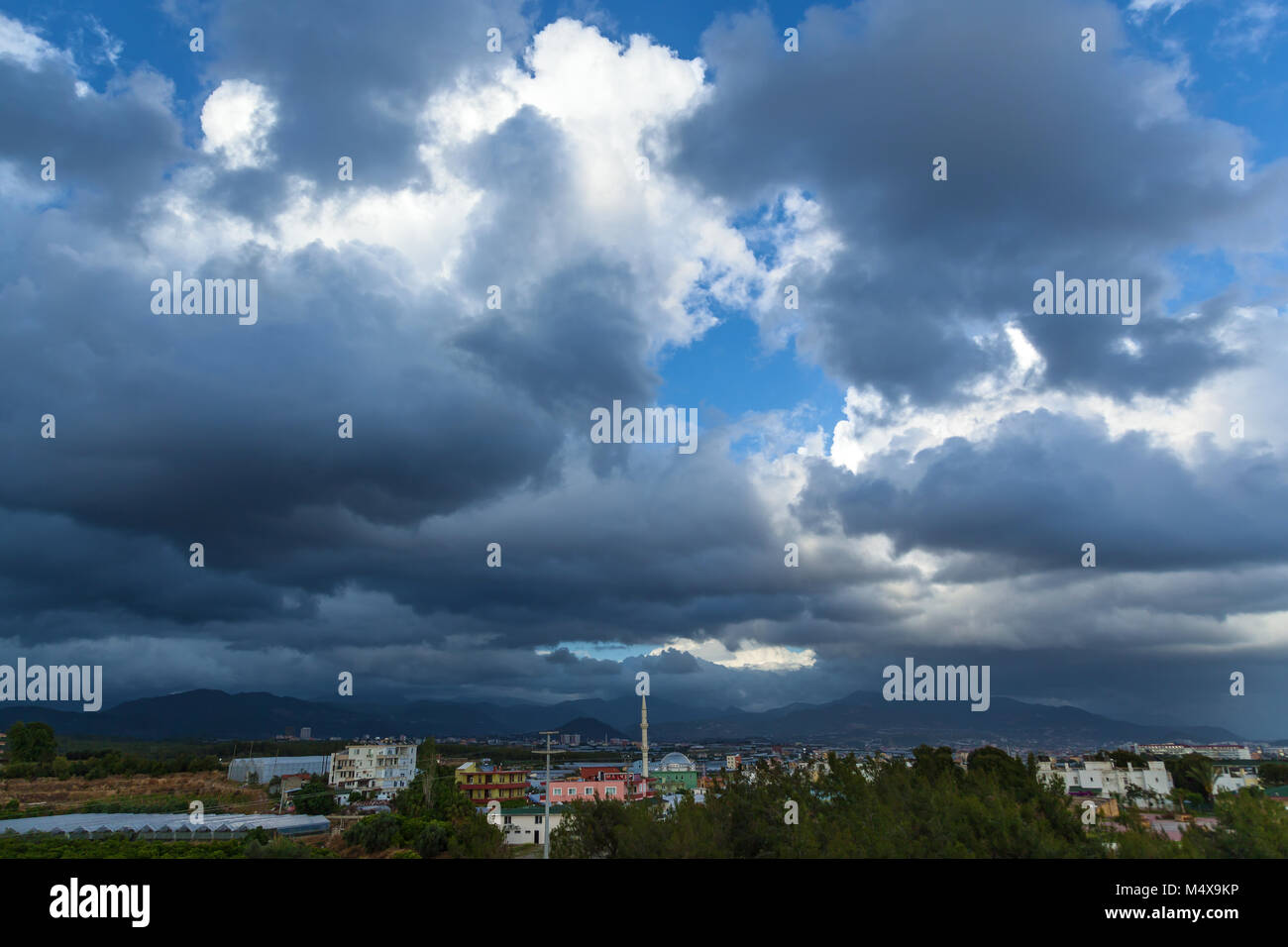 blue sky with clouds and rain clouds before the storm coming. Before ...