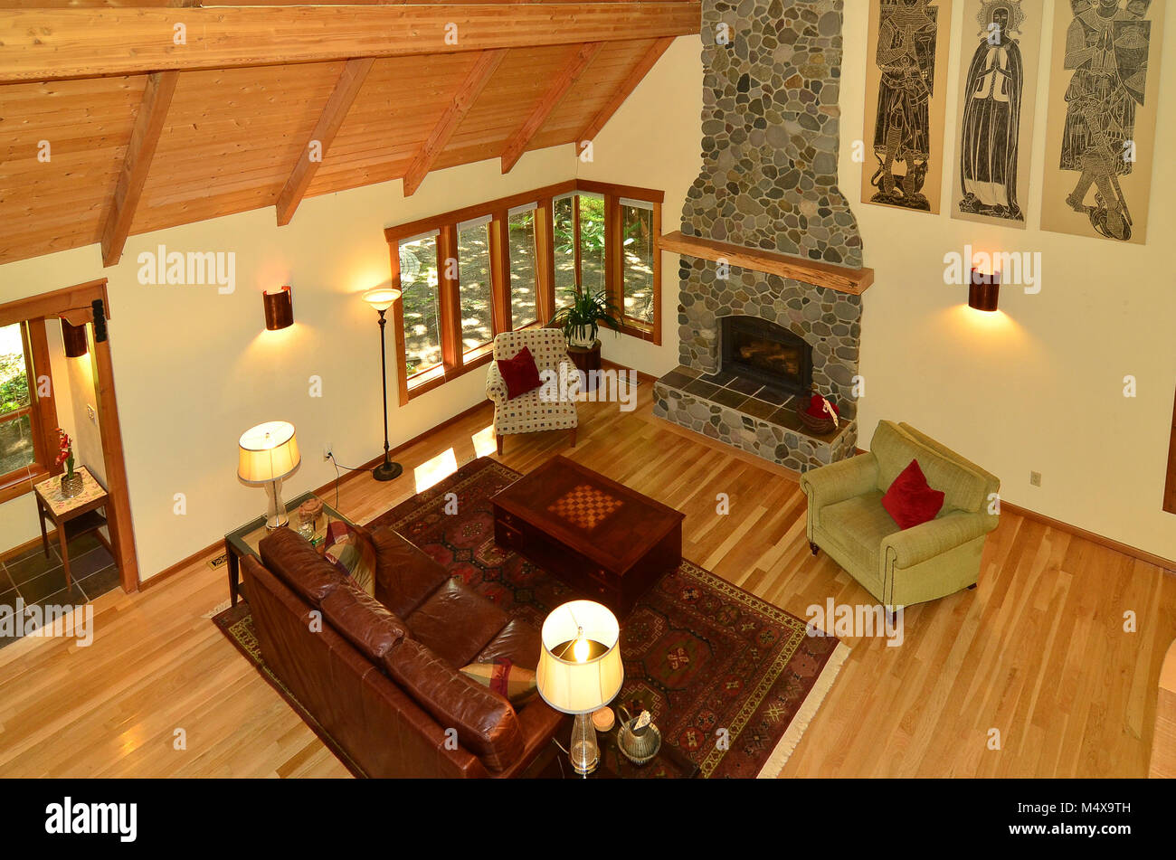 Rustic Pacific Northwest (USA) Chalet in Woodland Setting Stock Photo ...