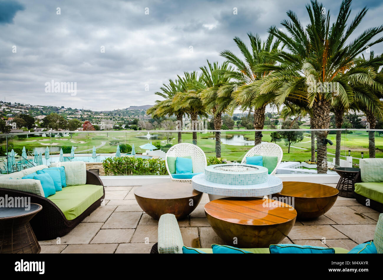Outdoor lounge at luxury resort in Carlsbad, California Stock Photo - Alamy