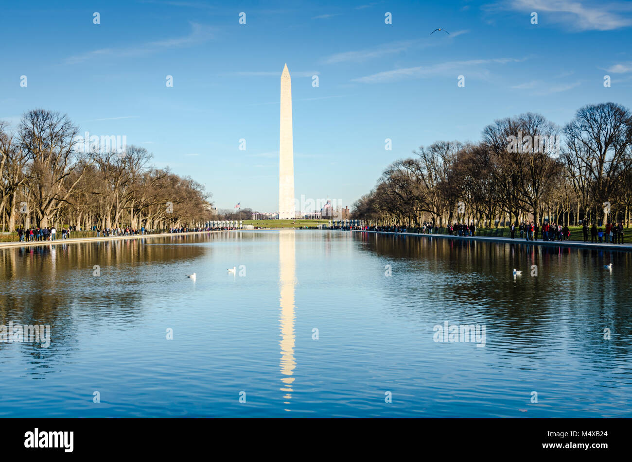 Washington Monument reflected on the Lincoln Memorial Reflecting Pool ...