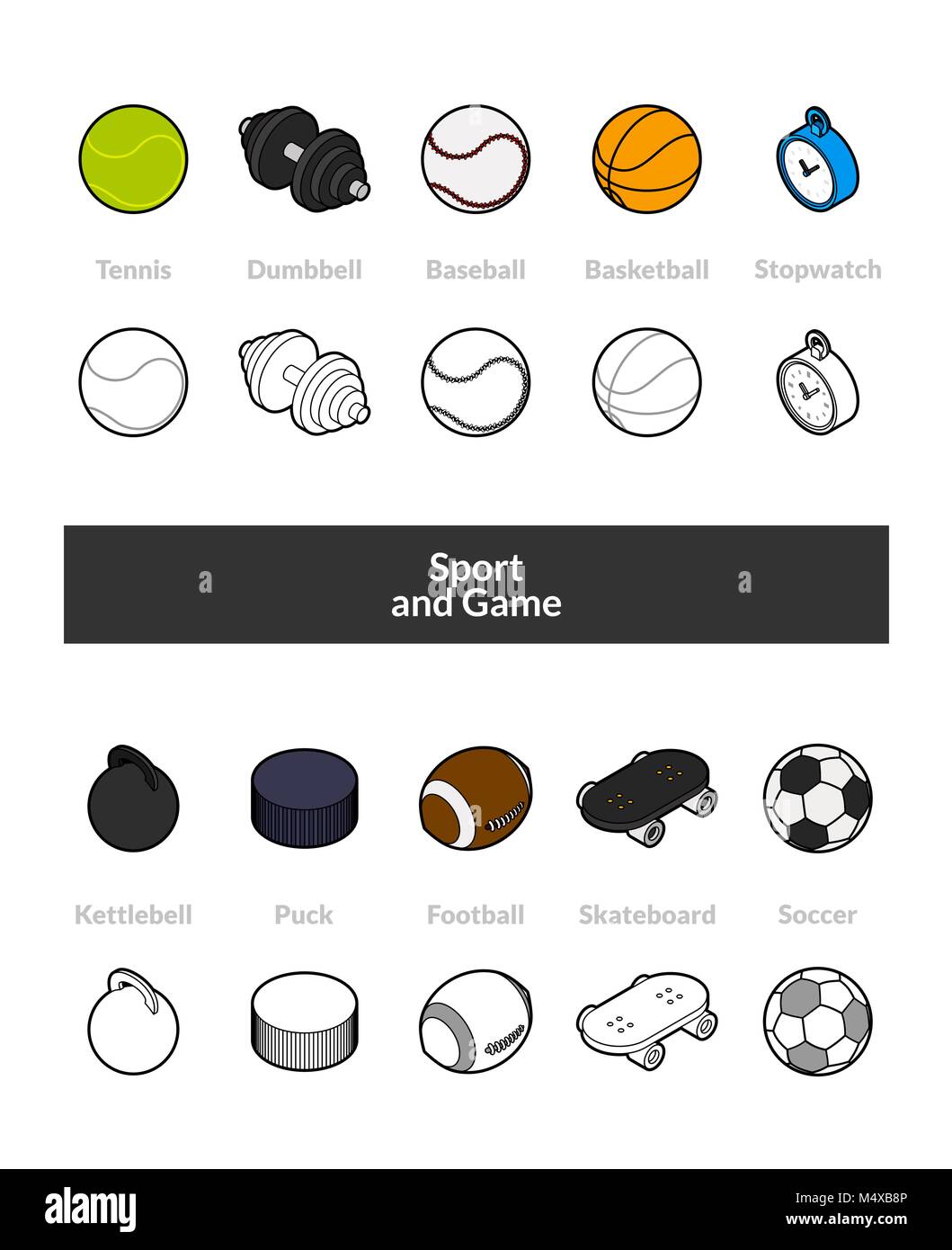 Set of isometric icons in otline style, colored and black versions ...
