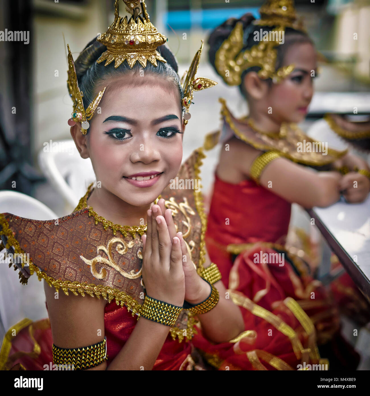Portrait Thailand girl in traditional costume. Thailand child Stock ...