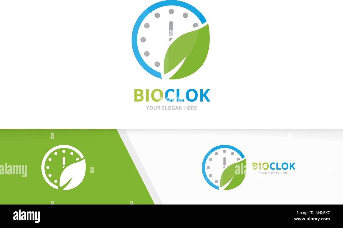 Vector clock and leaf logo combination. Time and eco symbol or icon ...