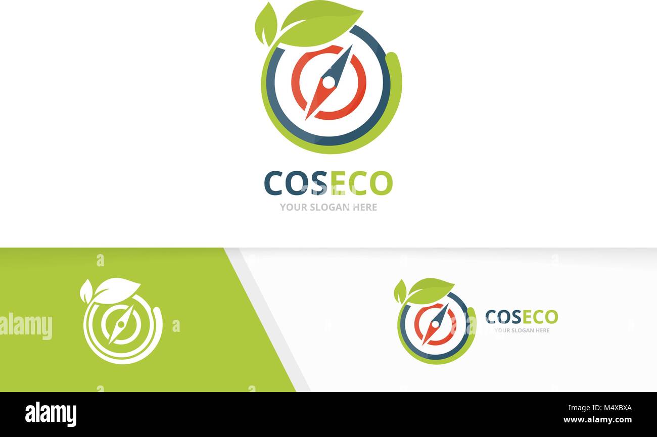 Vector compass and leaf logo combination. Navigation and eco symbol or ...