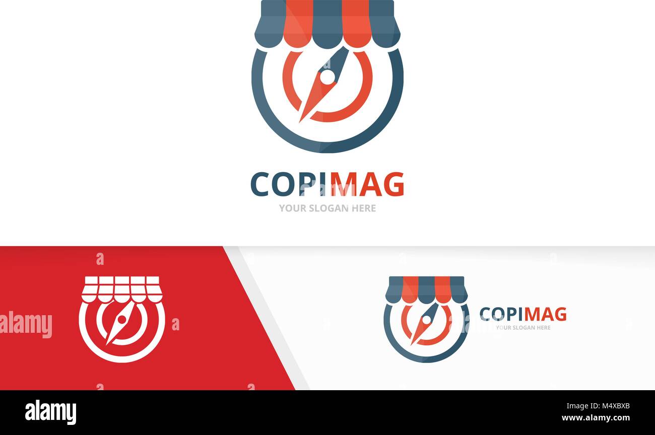 Vector compass and shop logo combination. Navigation and sale symbol or ...