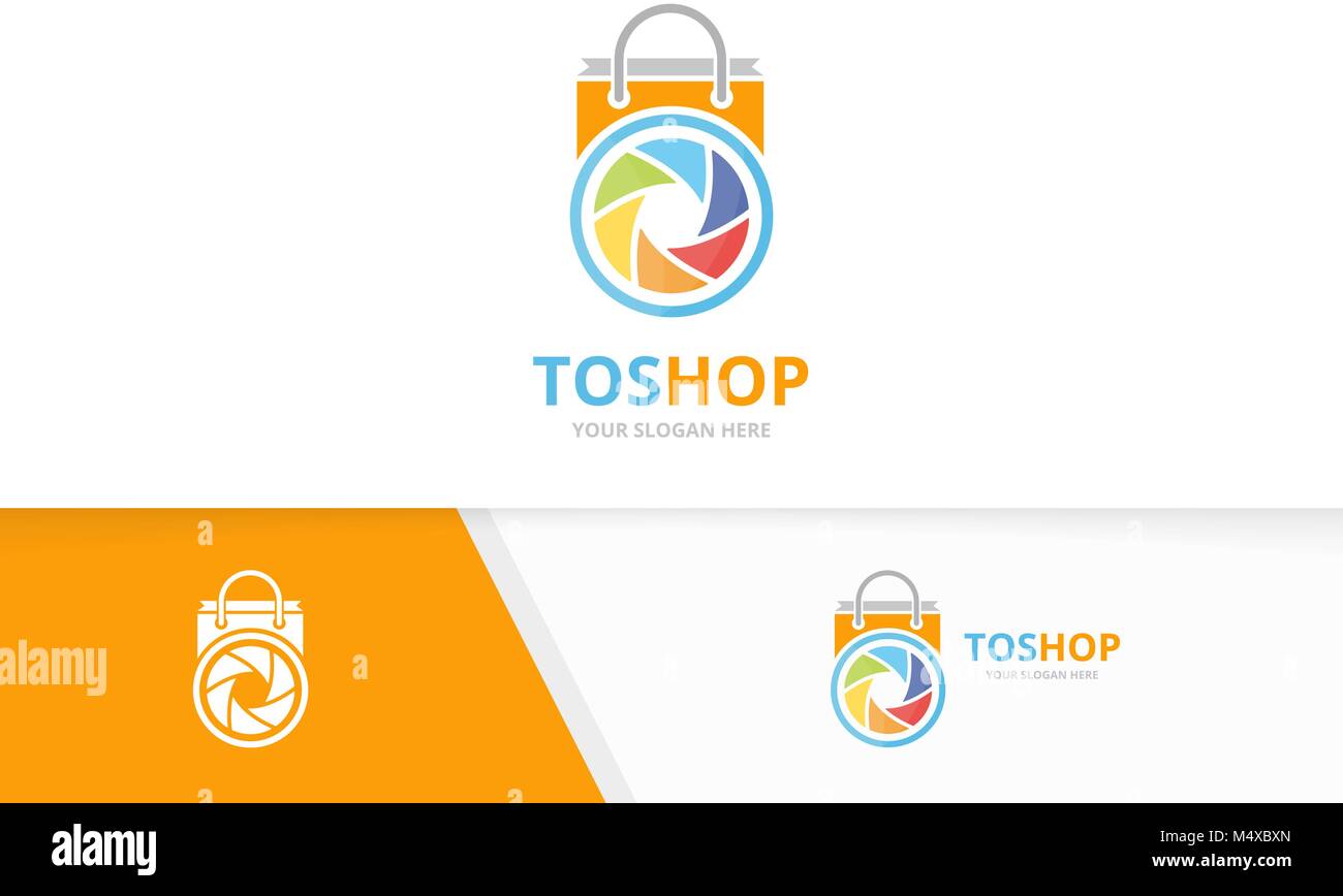 Vector camera shutter and shop logo combination. Lens and sale symbol ...