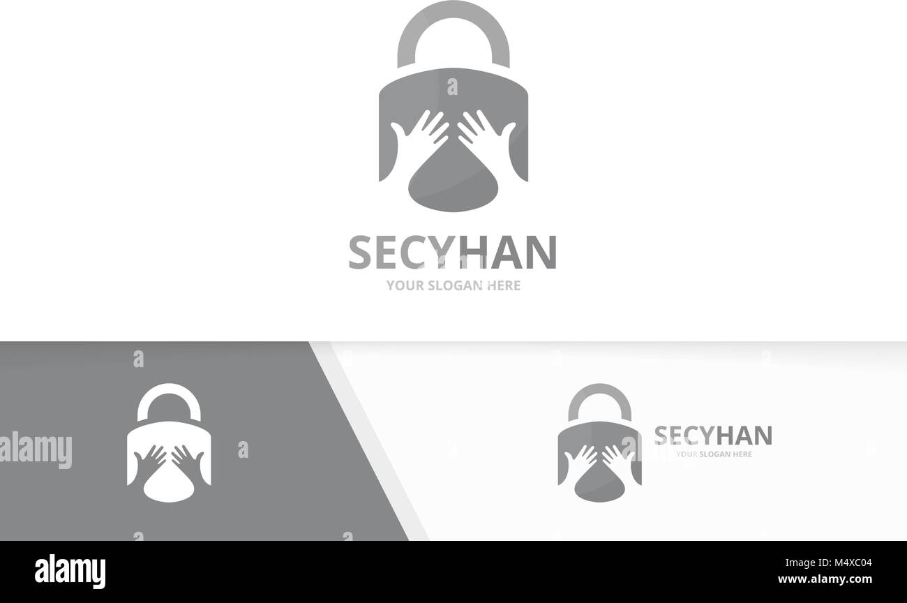 Vector lock and hands logo combination. Safe and embrace symbol or icon ...