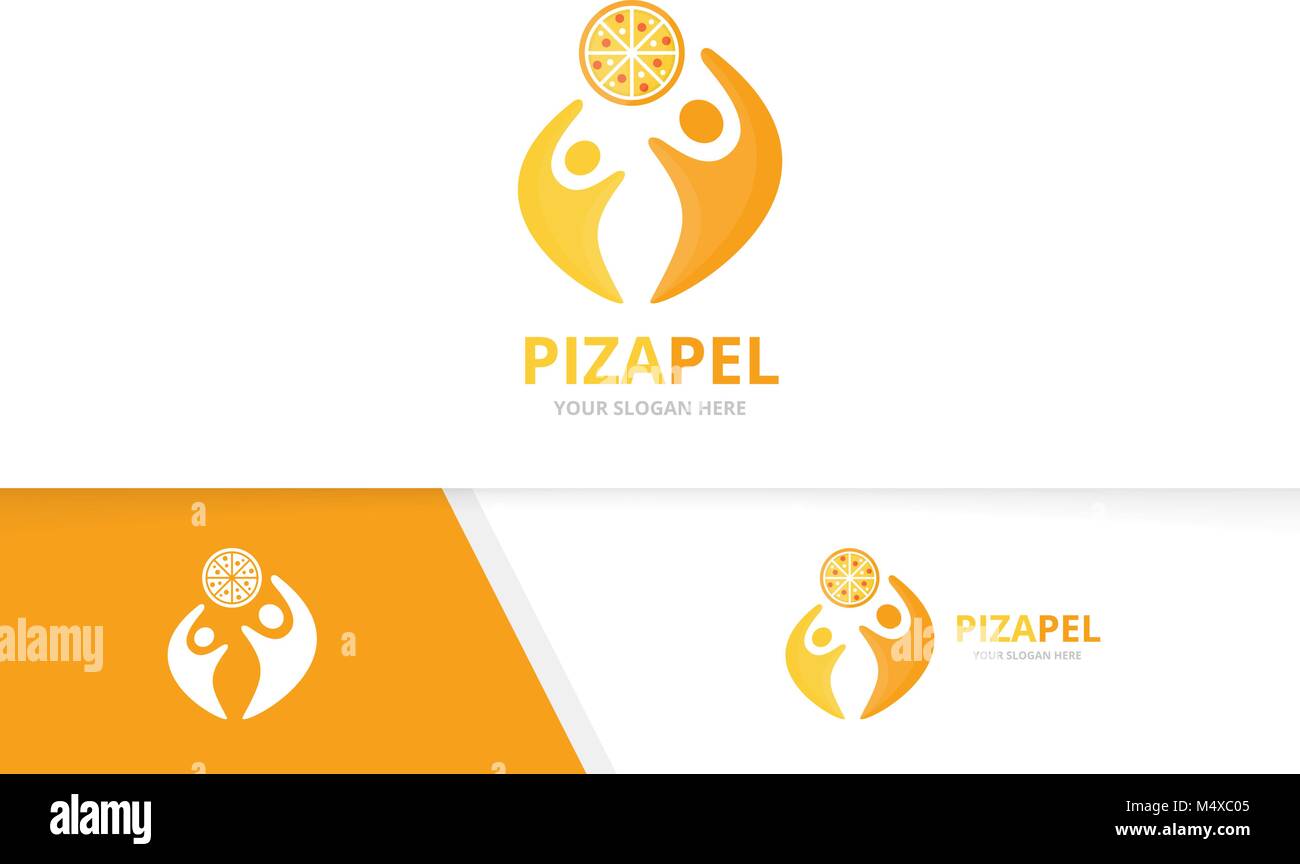 Vector pizza and people logo combination. Food and family symbol or ...