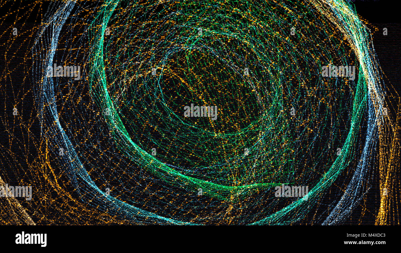 3d rendering background with twisted particle strings. Dark digital abstract background Stock ...