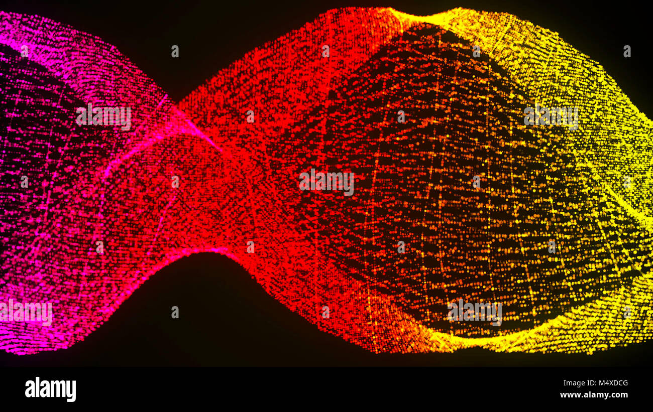 3d rendering background with twisted particle strings. Dark digital abstract background Stock ...