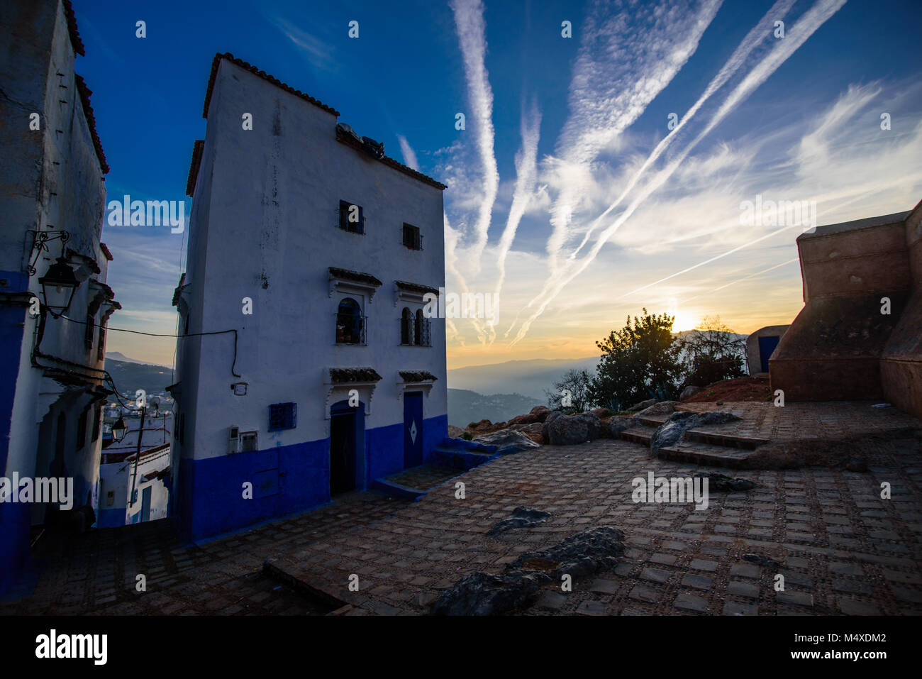 Sunset in Chefchaouen, the blue city in the Morocco Stock Photo - Alamy