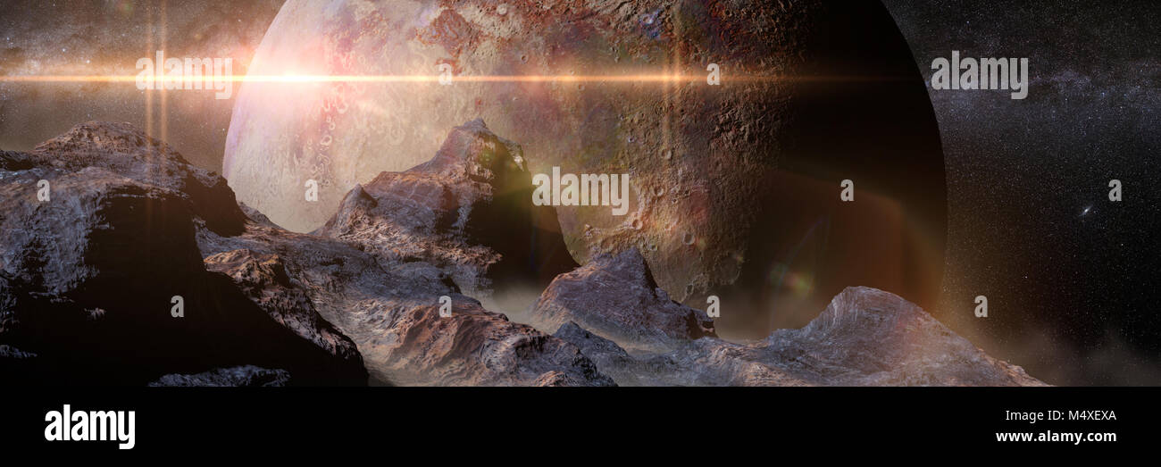 alien landscape with planet over the horizon Stock Photo - Alamy