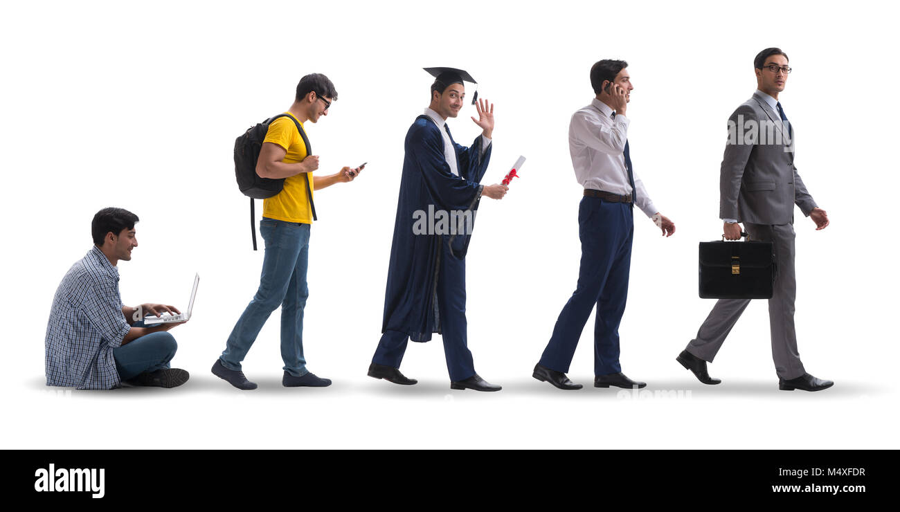 Business concept with man progressing through stages Stock Photo - Alamy