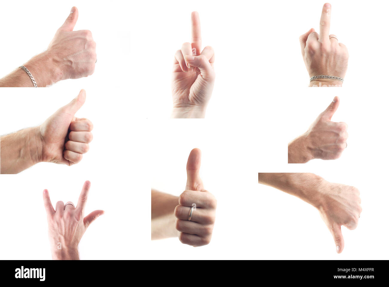 Set of male hands showing signs isolated on white background Stock ...
