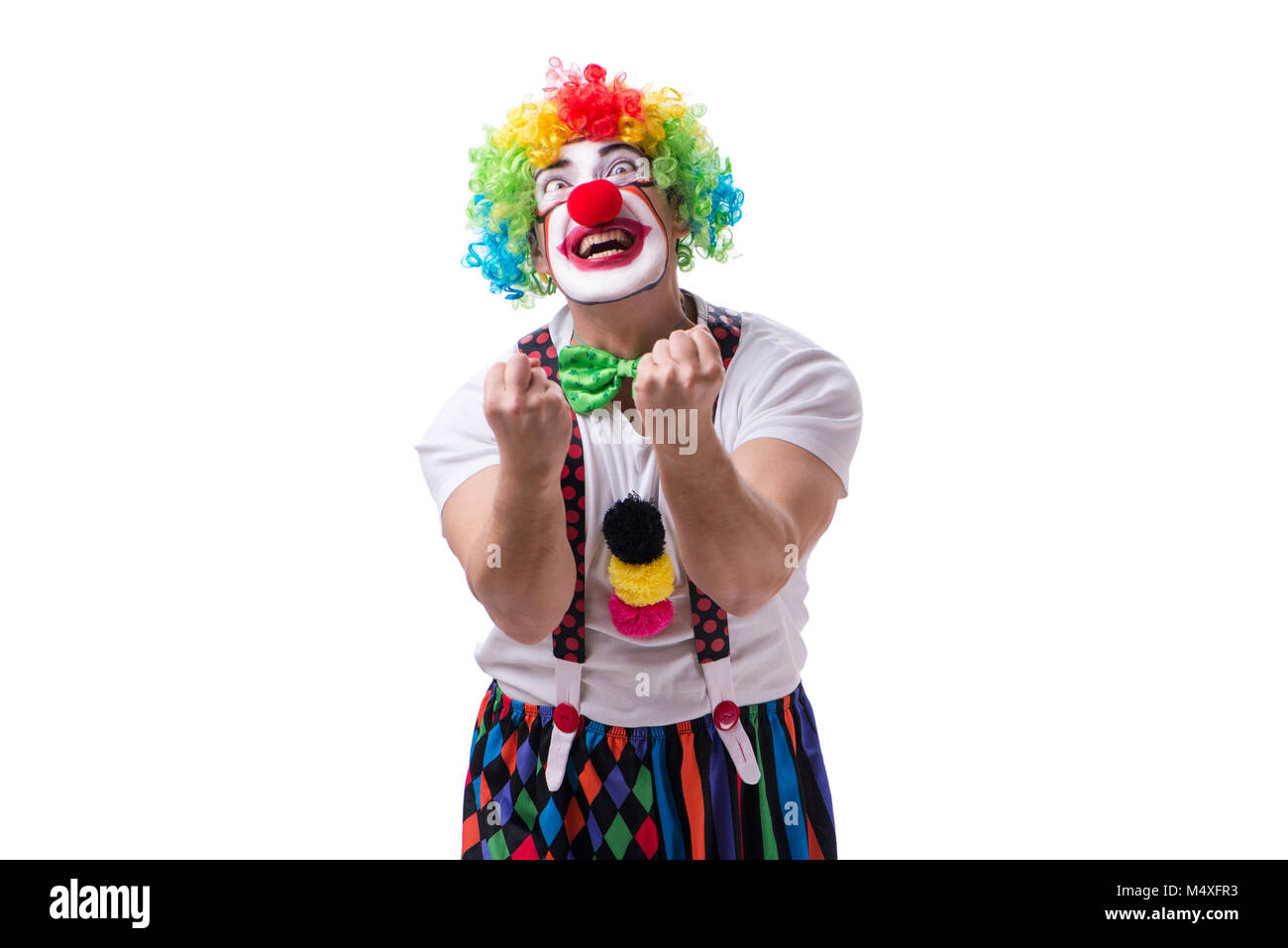 Funny clown acting silly isolated on white background Stock Photo - Alamy