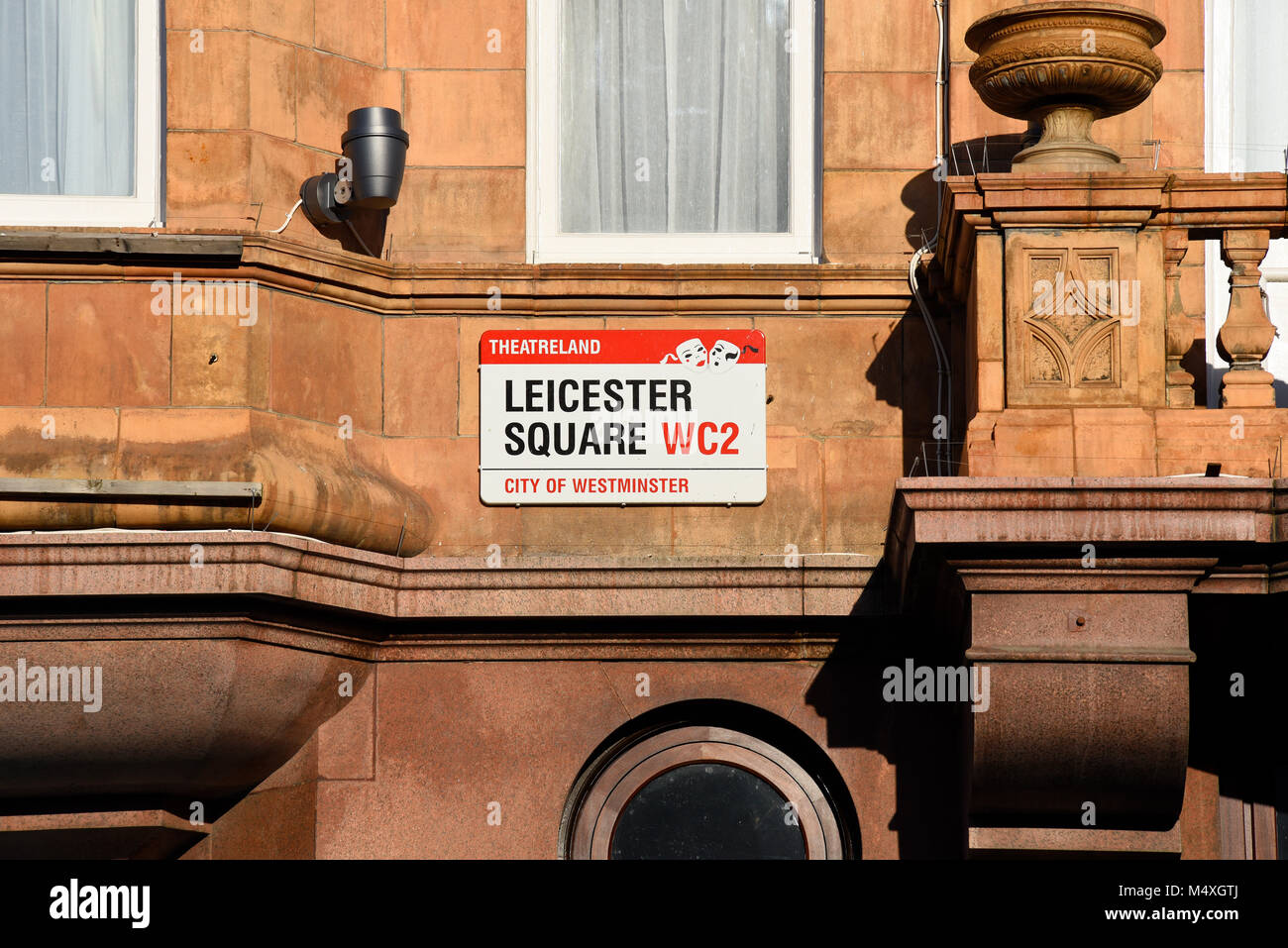 Leicester Square street sign. Road sign. Theatreland. City of ...