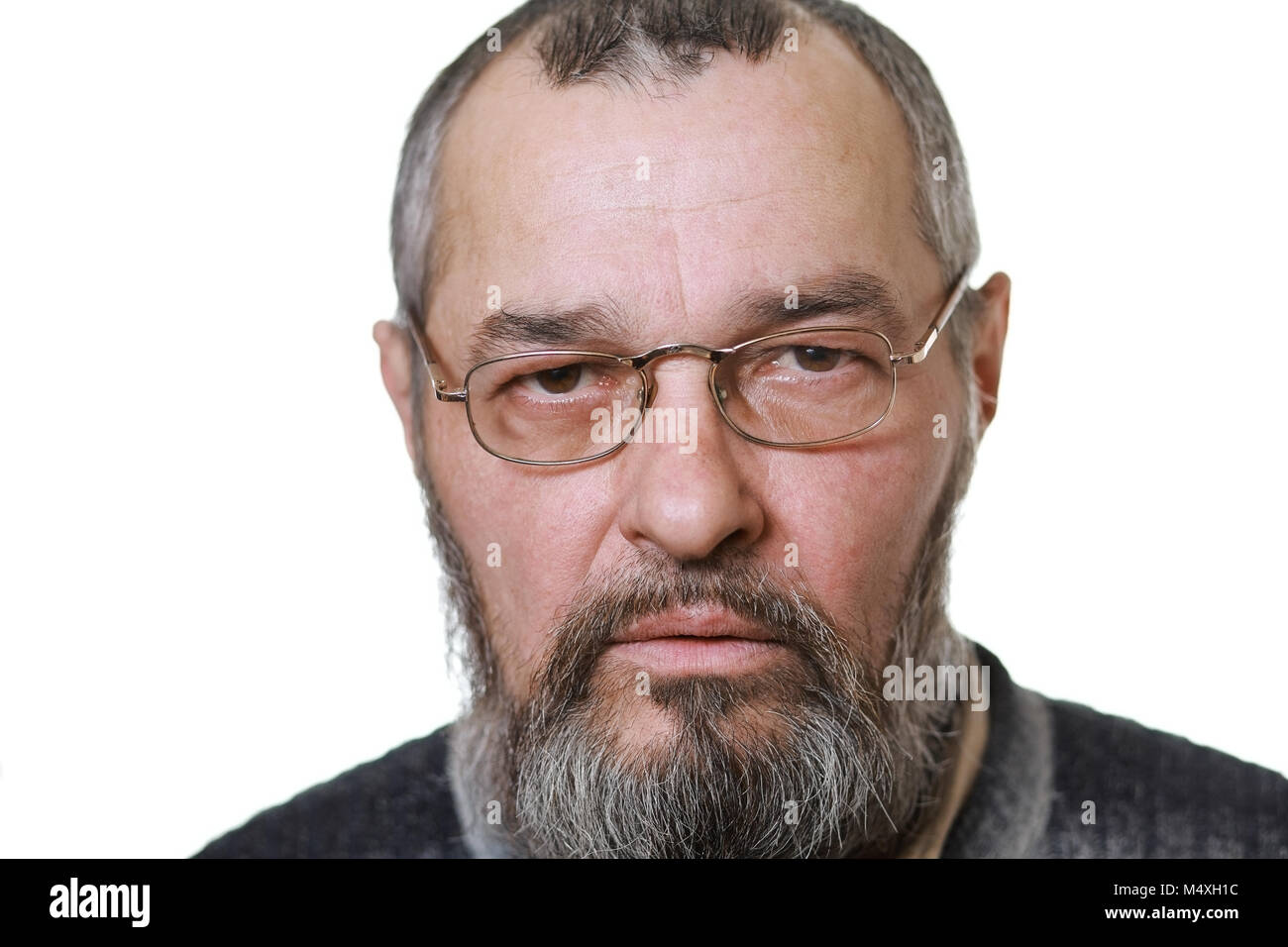 Real man with a beard looks at the camera on white background Stock ...