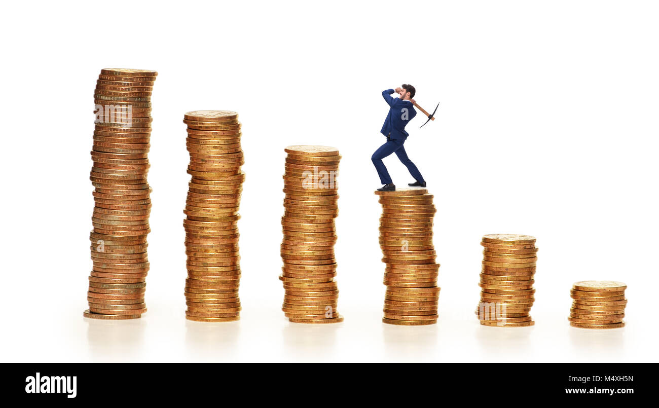 Cryptocurrency concept with businessman mining money Stock Photo - Alamy