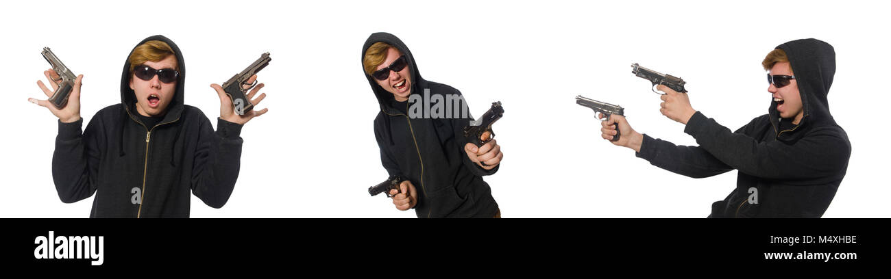 Aggressive man with gun isolated on white Stock Photo - Alamy