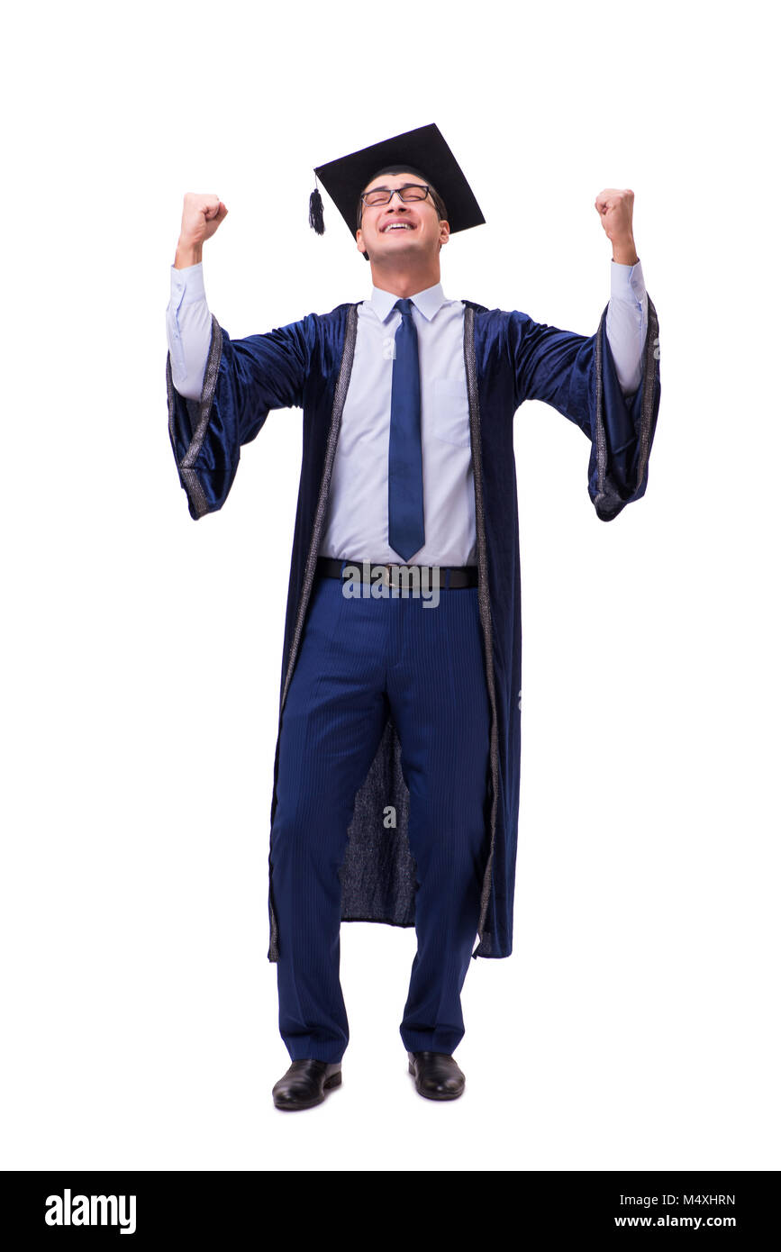 Young man student graduating isolated on white Stock Photo - Alamy