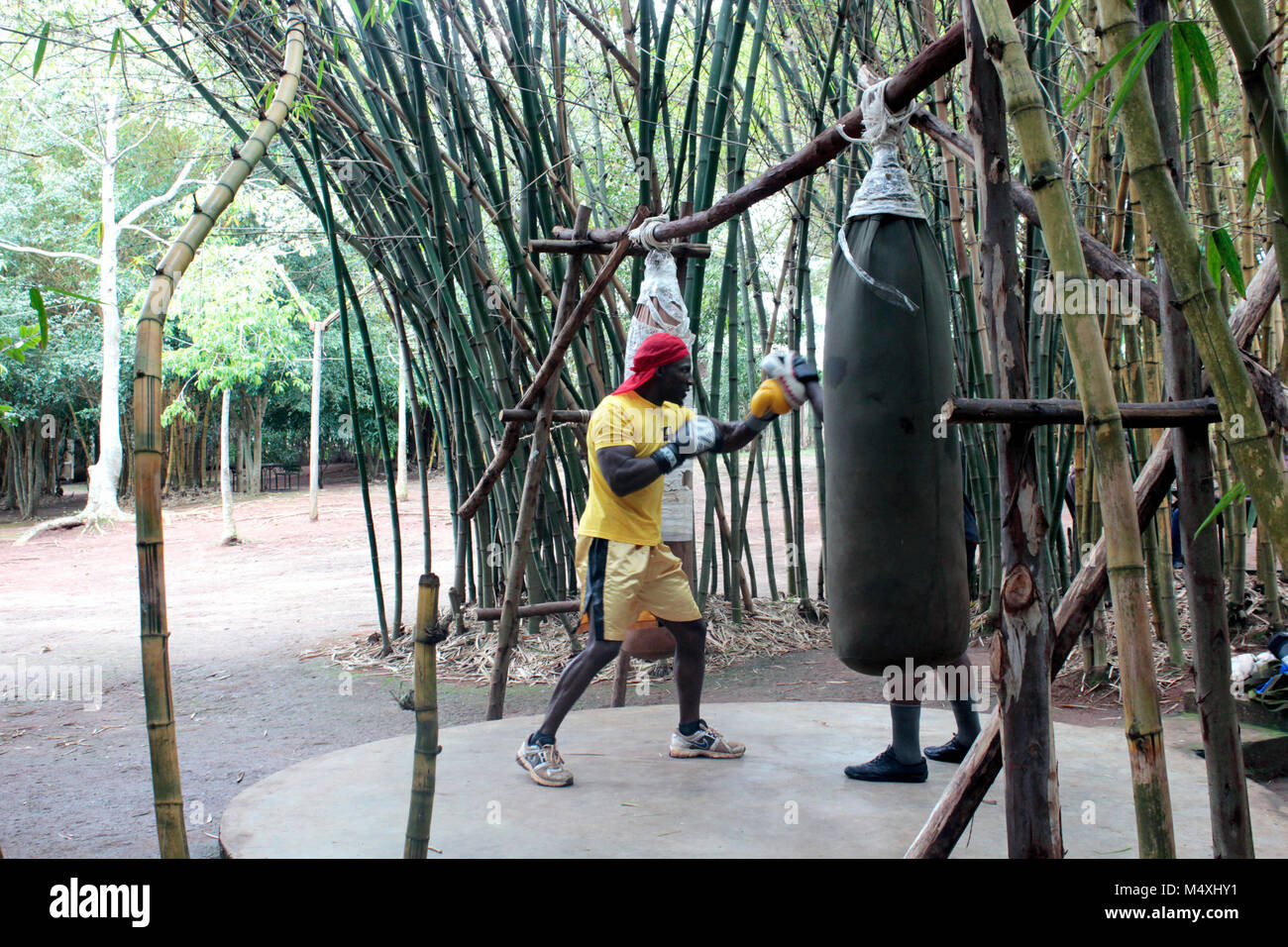 Ugandan kick-boxer Moses Golola in training at Kavumba Recreation ...