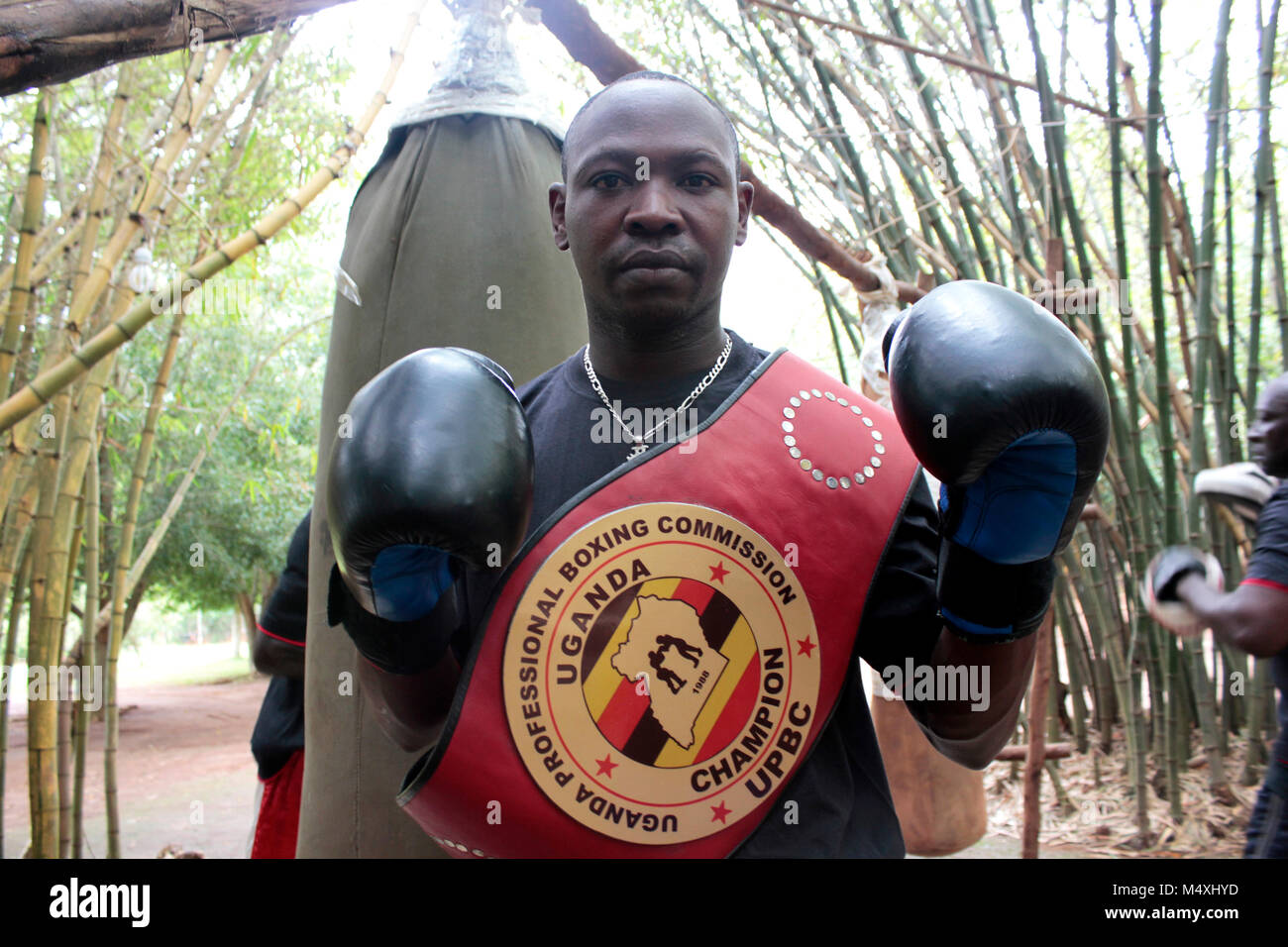 Uganda professional featherweight boxer Edward Kakembo in traning Stock ...