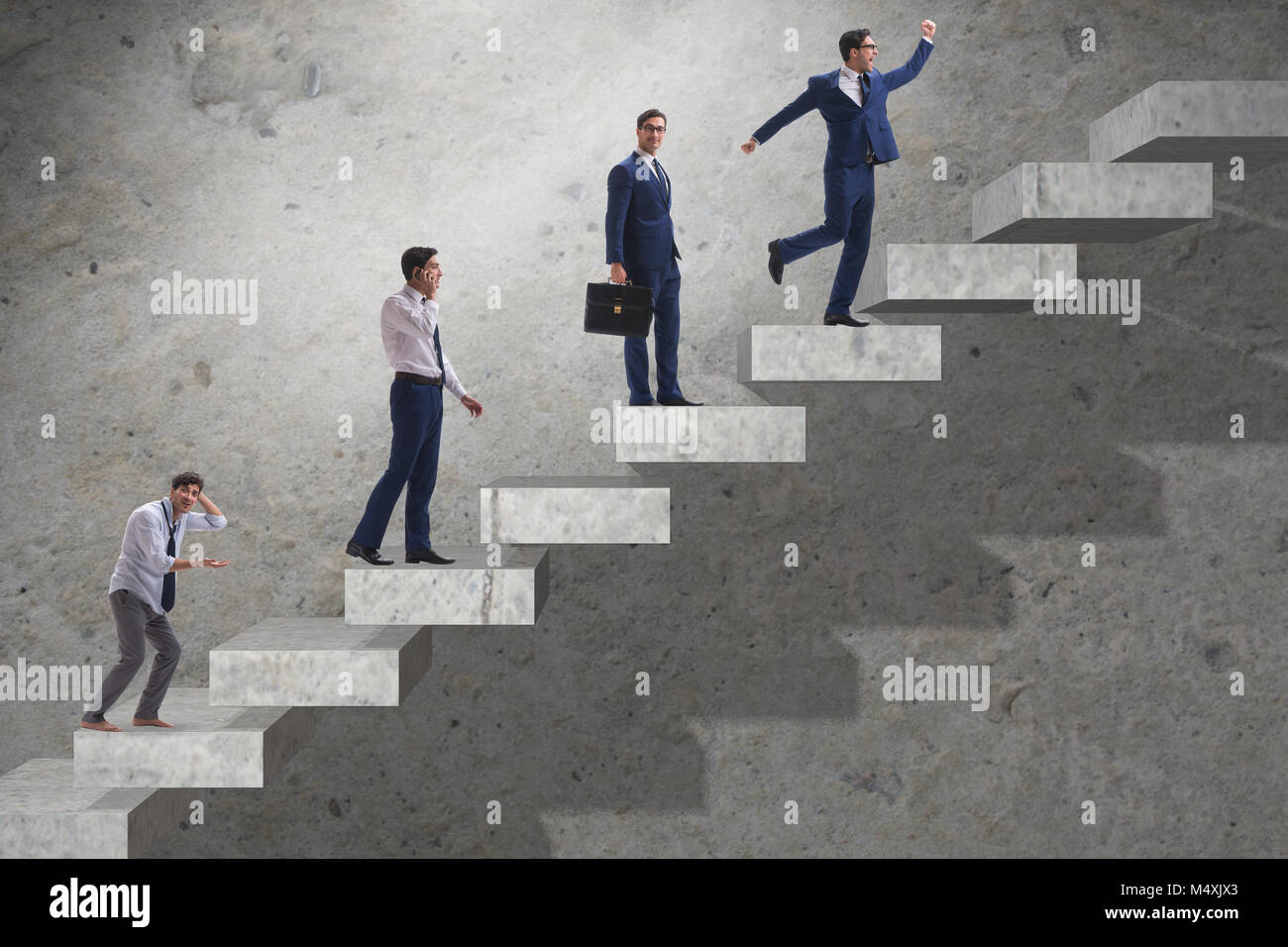 Business concept with man progressing through stages Stock Photo - Alamy