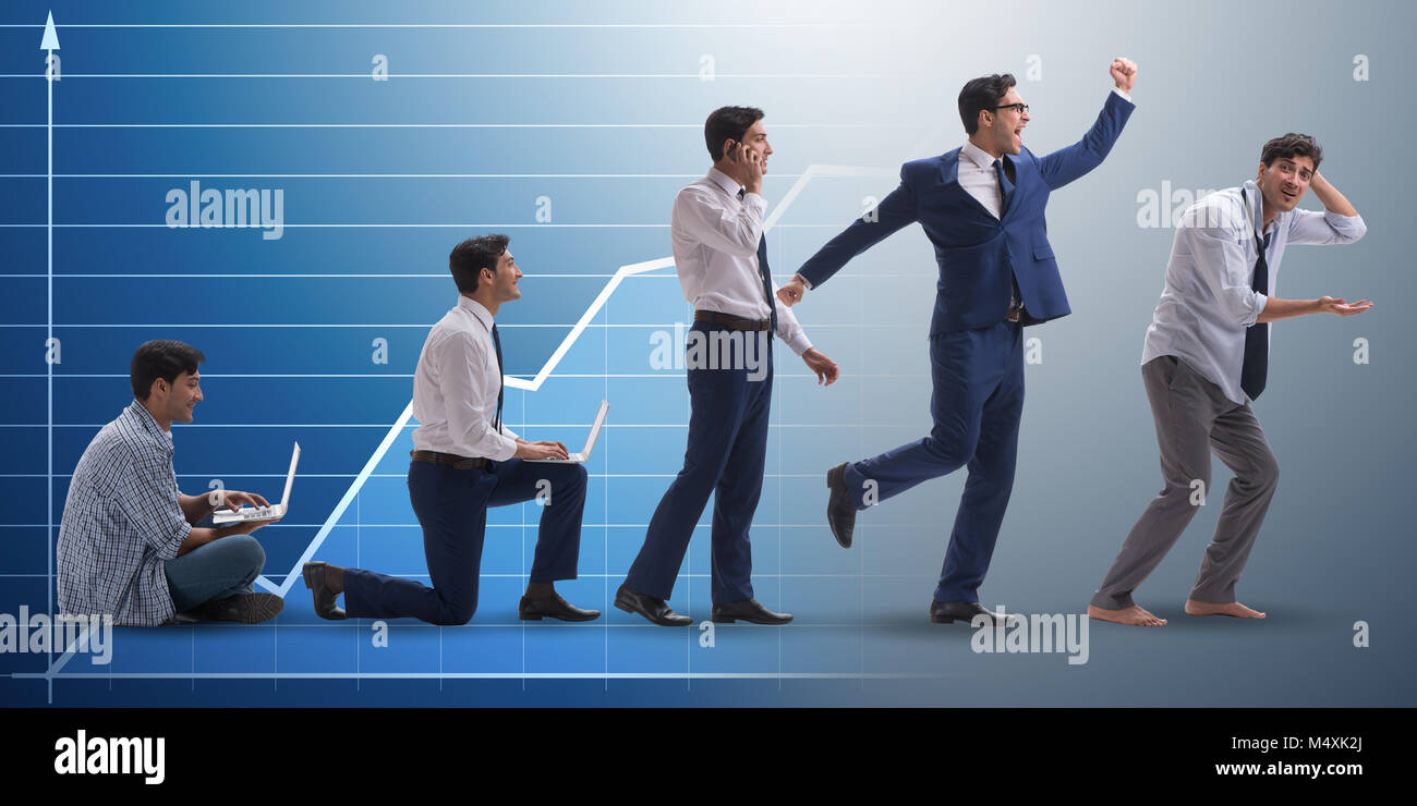 Business concept with man progressing through stages Stock Photo - Alamy