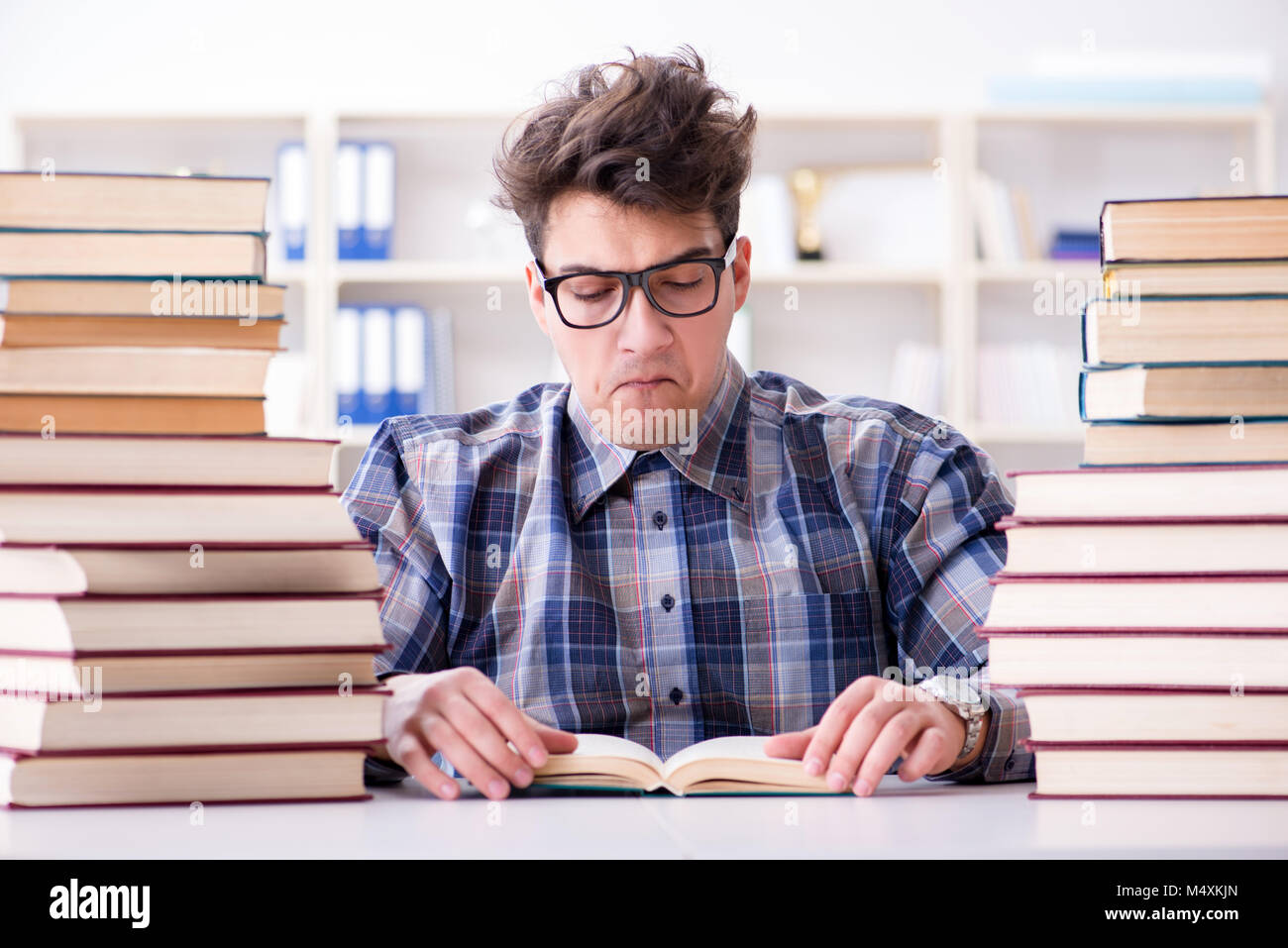 Nerd funny student preparing for university exams Stock Photo - Alamy