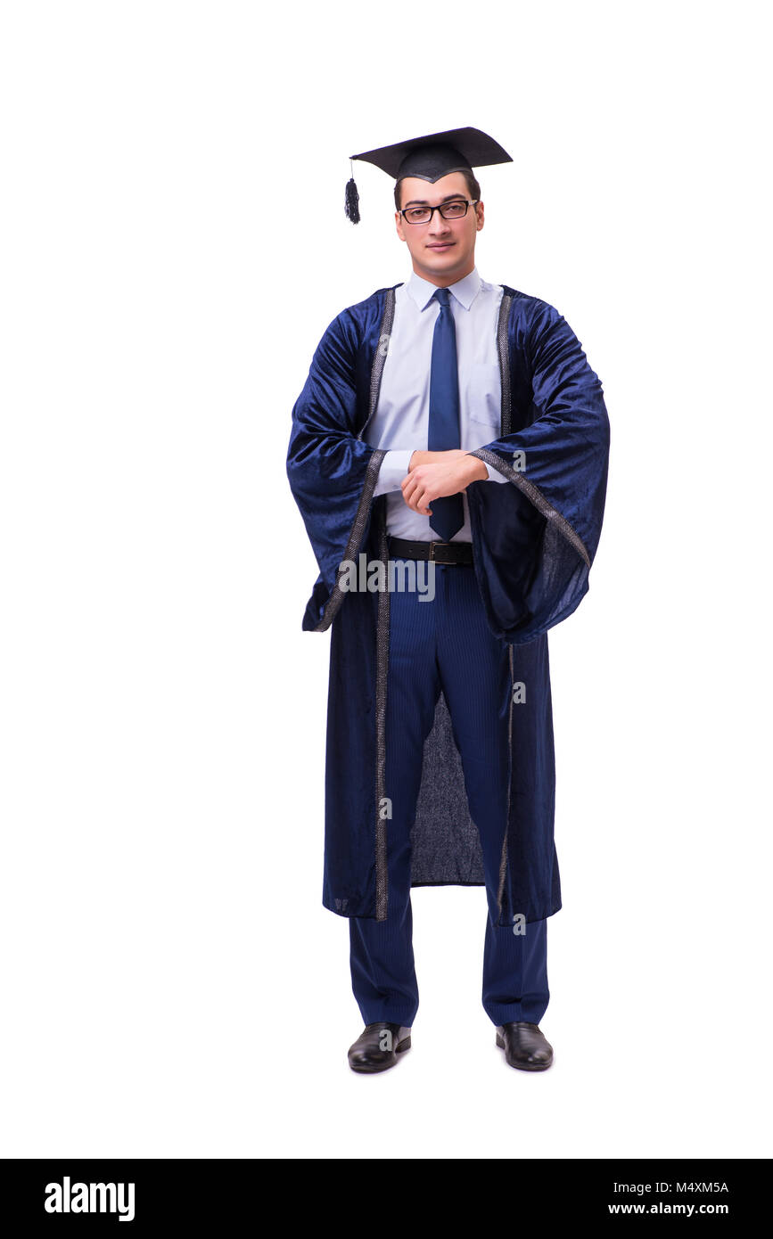 Young man student graduating isolated on white Stock Photo - Alamy