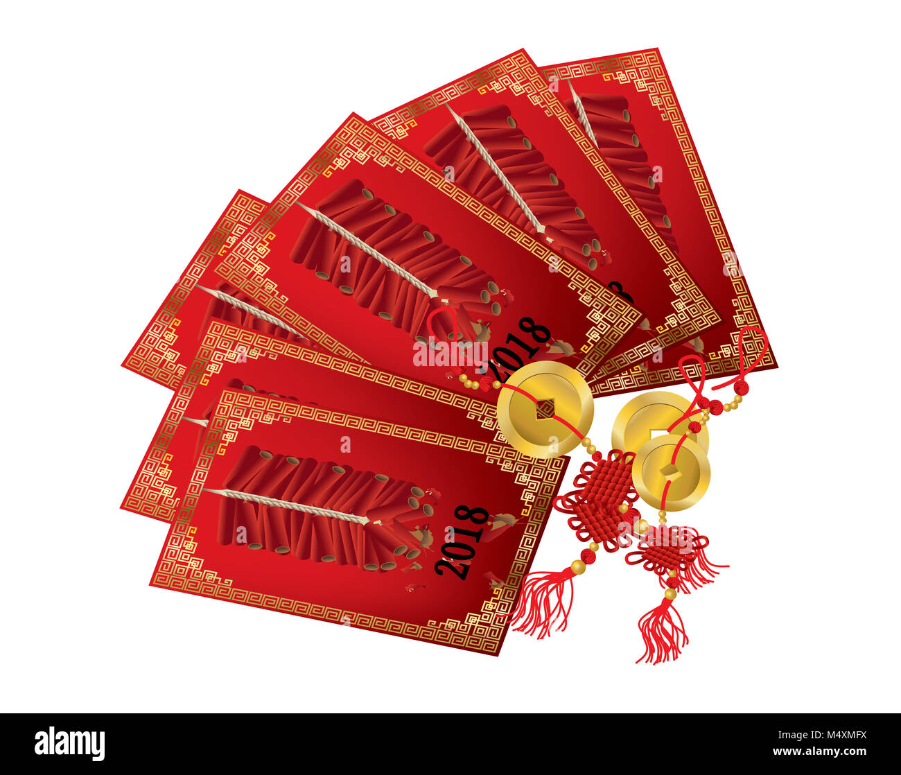 Chinese Red packets with border pattern on white background Stock Photo ...