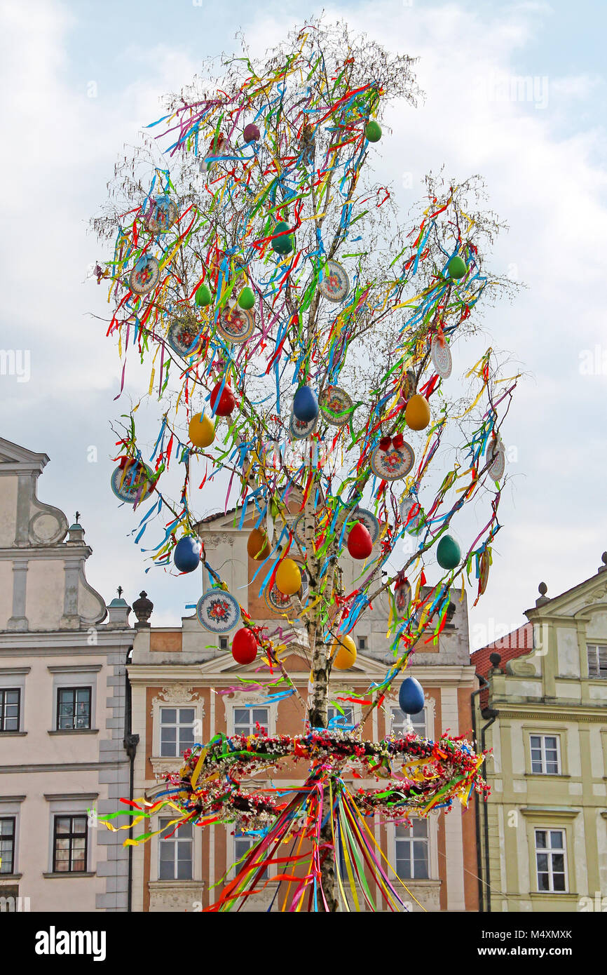 Easter Tree at the Old Town Square in Prague. Easter market, Czech ...