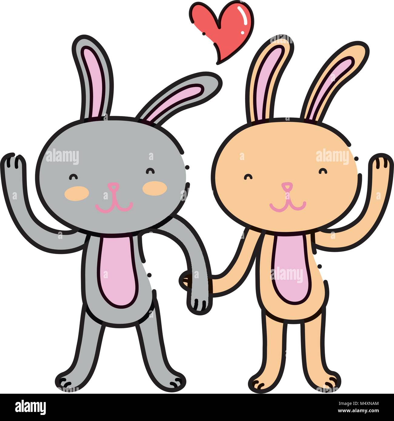 color rabbit couple love with hands together Stock Vector Image & Art ...