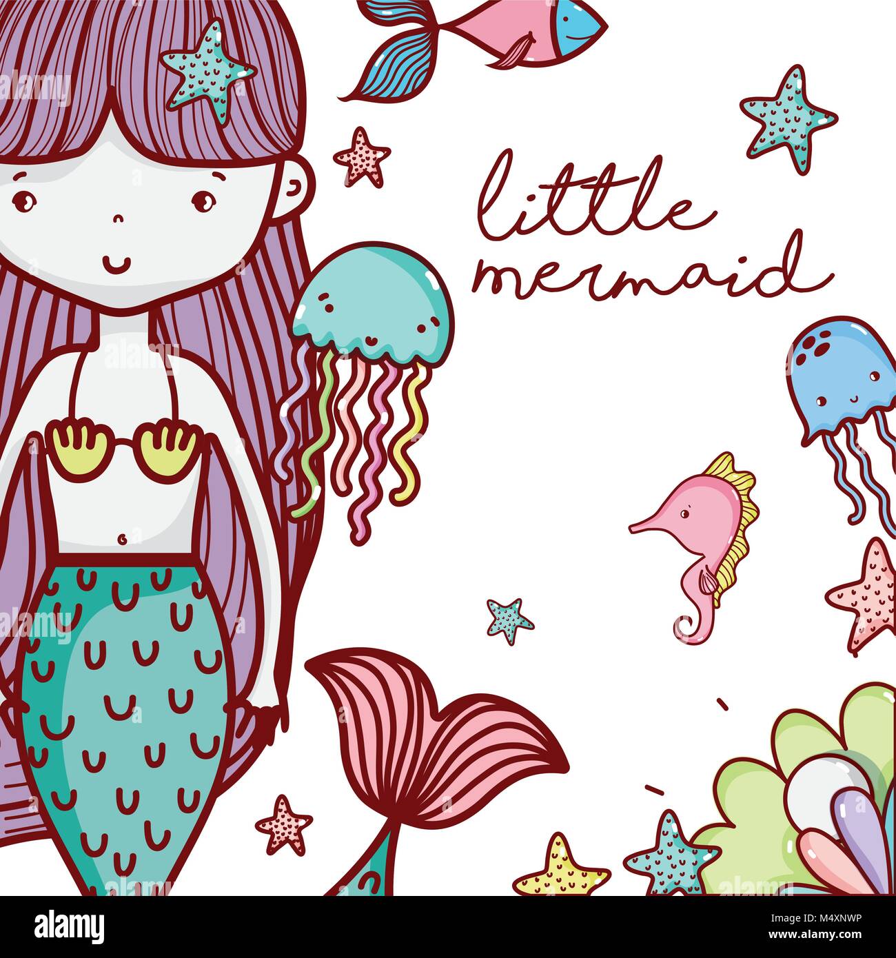 Little mermaids cute cartoons Stock Vector Image & Art - Alamy