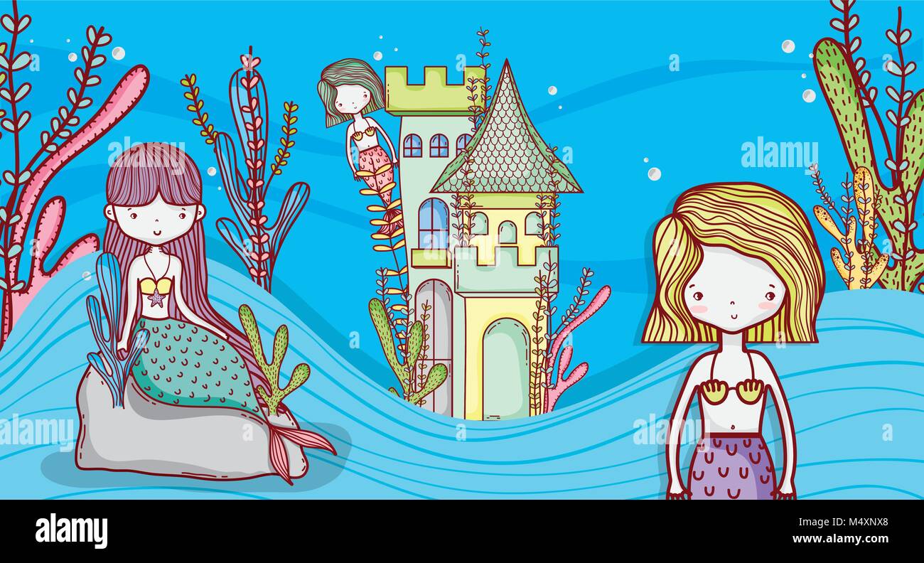 Little mermaids cute cartoons Stock Vector Image & Art - Alamy