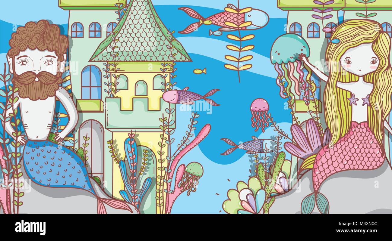 Little mermaids cute cartoons Stock Vector Image & Art - Alamy