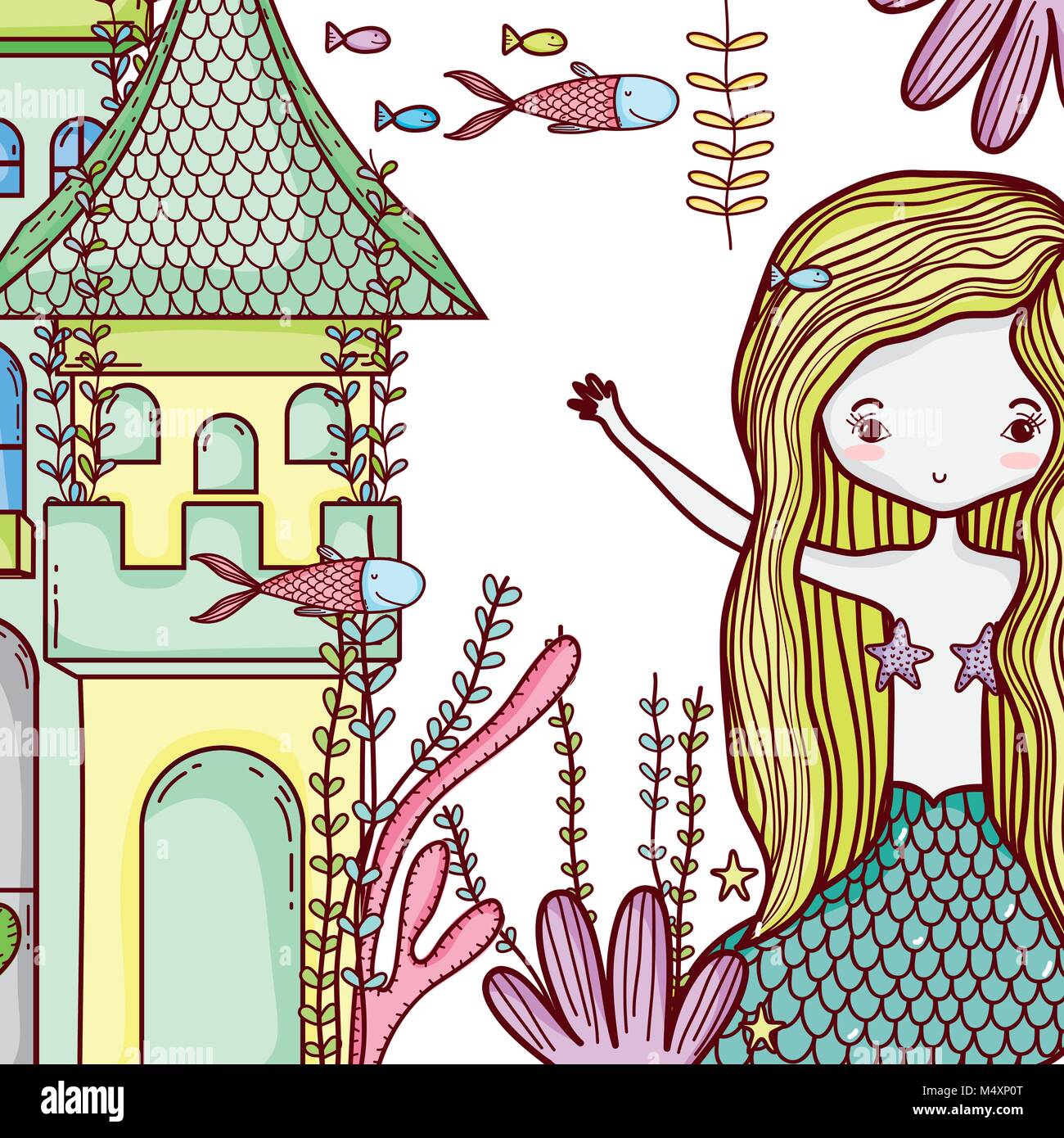 Mermaid on castle cute cartoon Stock Vector Image & Art - Alamy