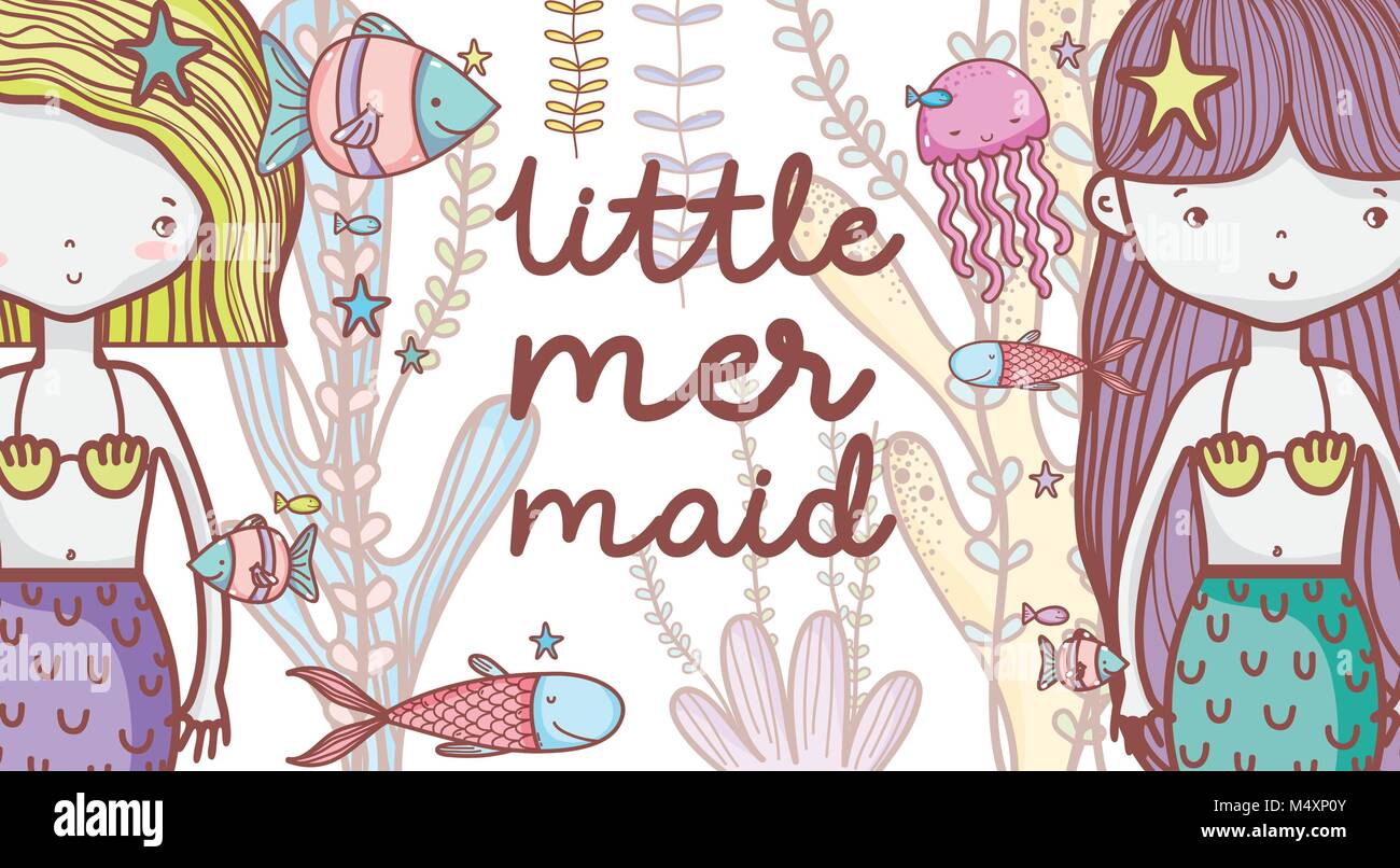 Little mermaids cute cartoons Stock Vector Image & Art - Alamy