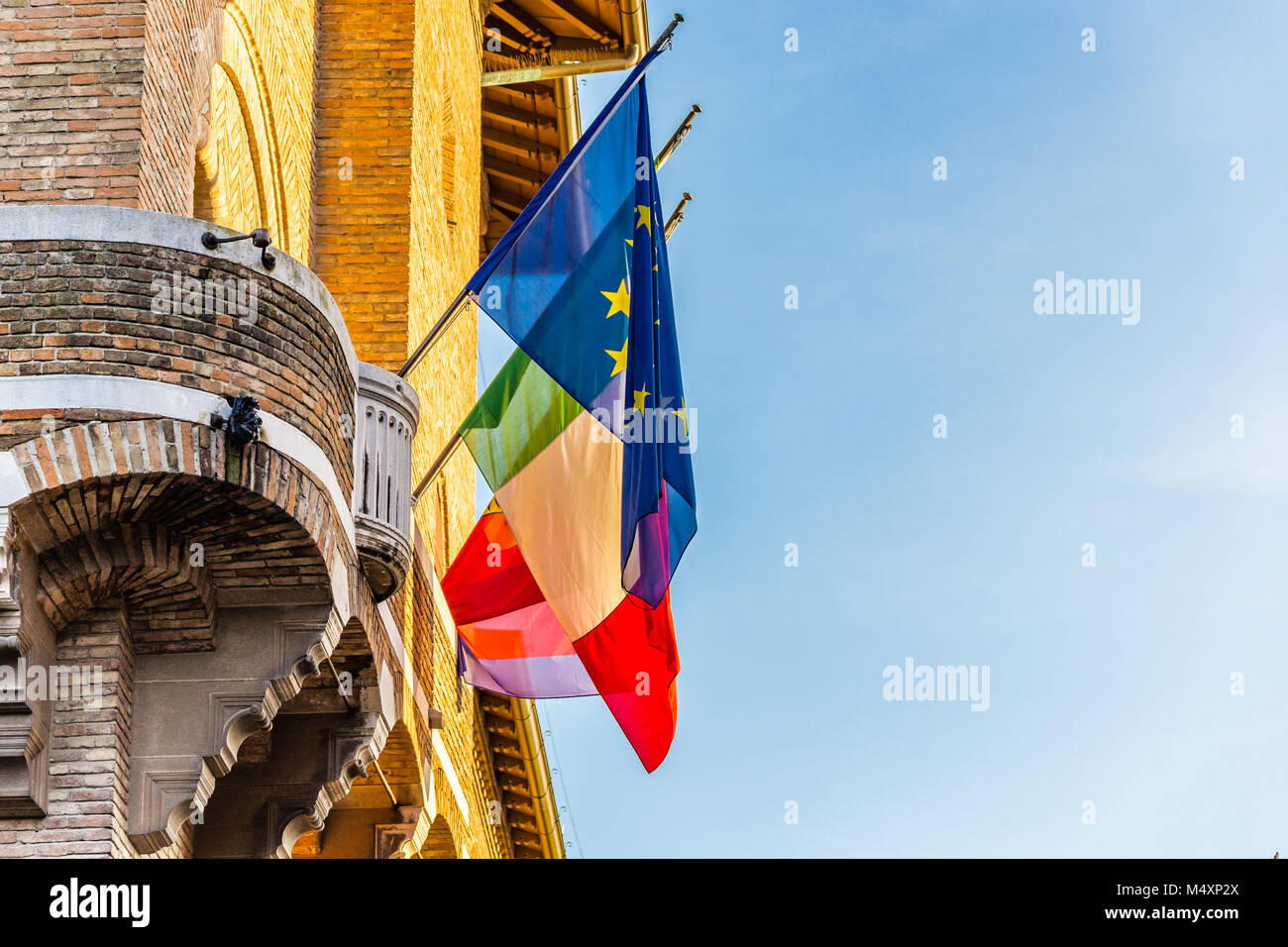 Flags on ancient building hi-res stock photography and images - Alamy