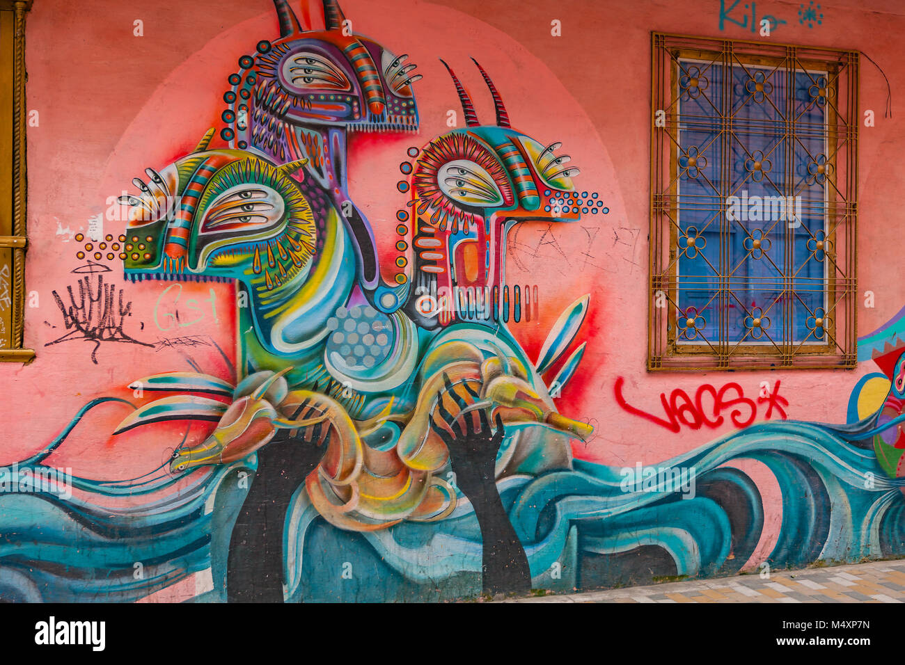 Bogotá, Colombia - Section of Street Art mural painted on the exterior ...