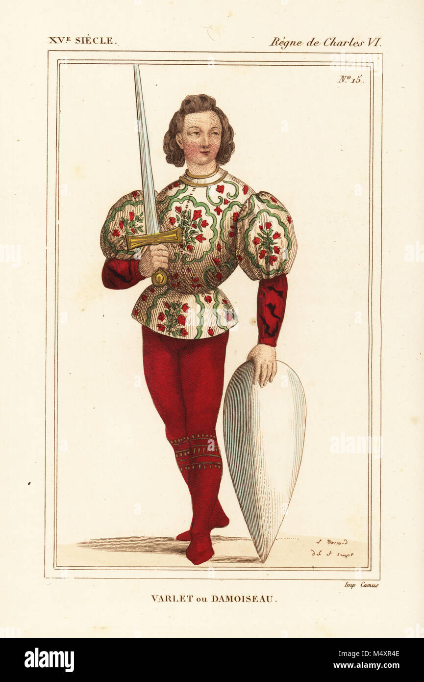 Page or squire, Varlet ou damoiseau, to a knight, 15th century France ...