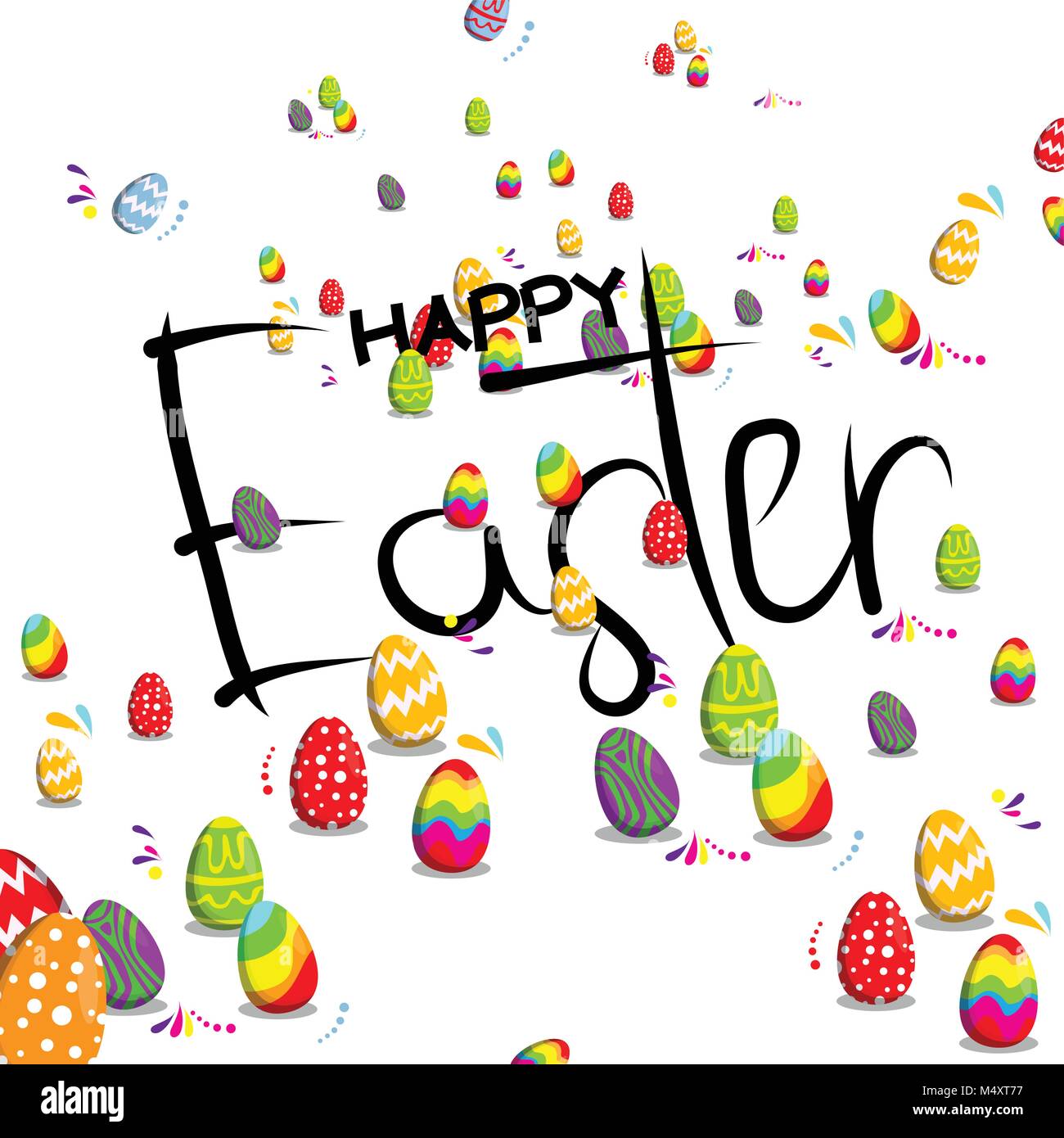 Happy Easter text and Easter eggs. Vector cartoon illustration Stock ...