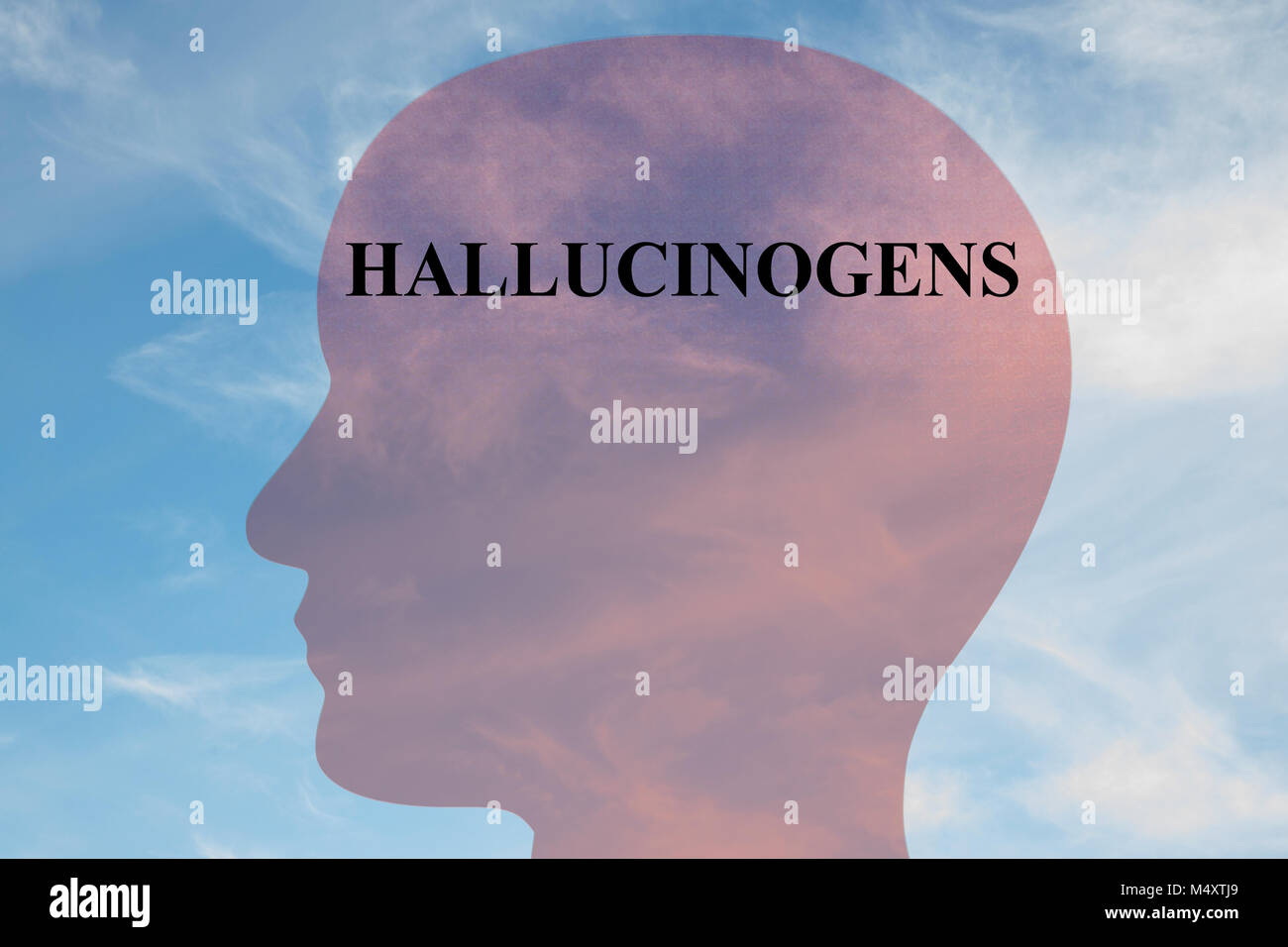 Render illustration of HALLUCINOGENS title on head silhouette, with ...