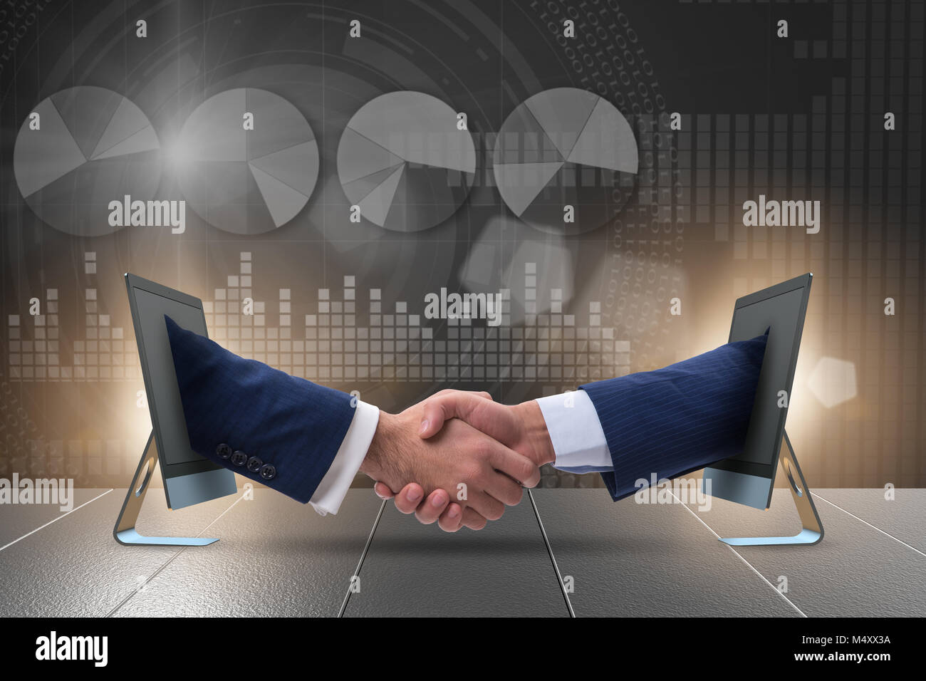 Two hands from screen in handshake concept Stock Photo - Alamy